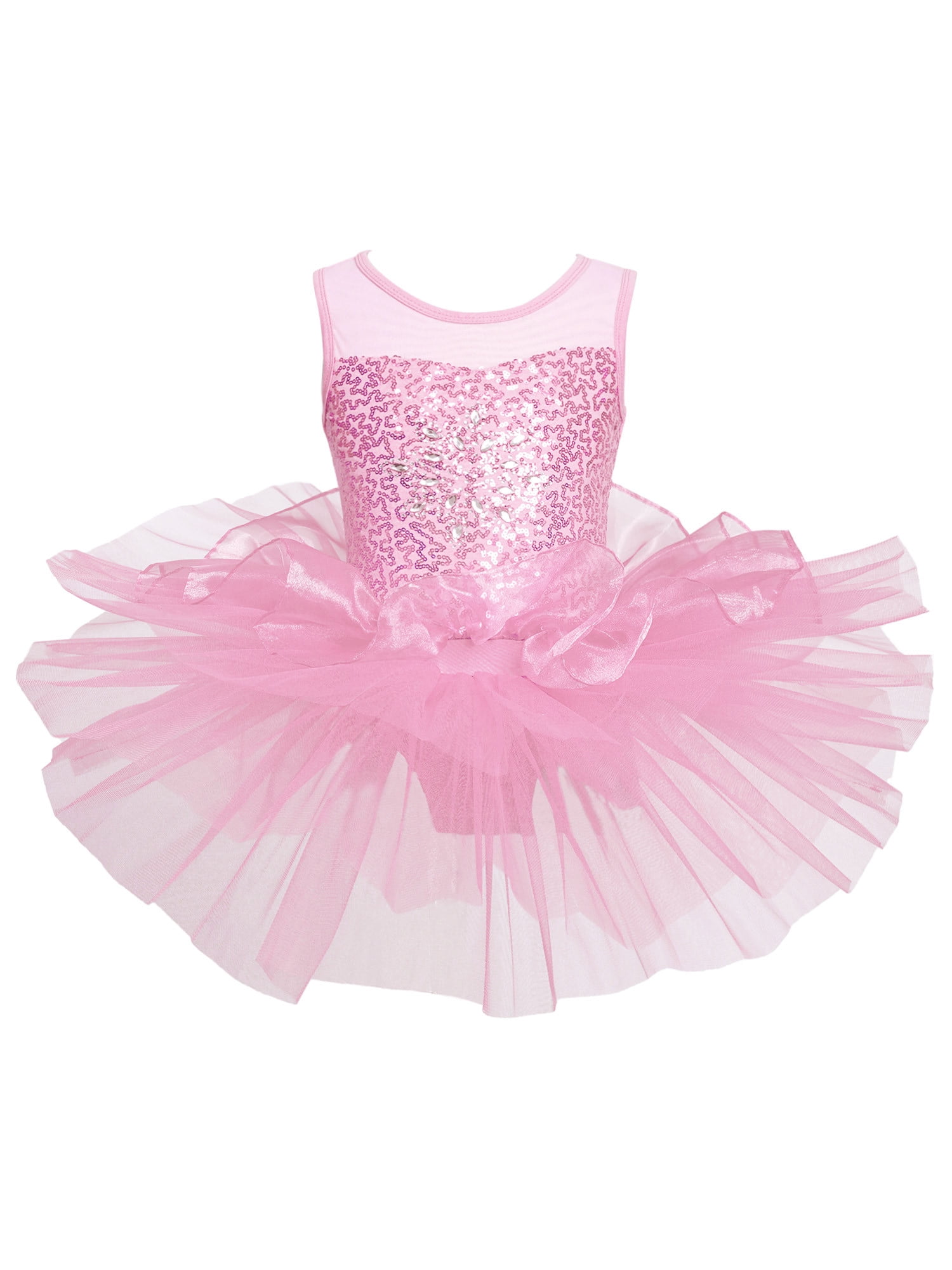 YIZYIF Big & Little Girls Ballet Dance Tutus Ballerina Sleeveless Dance Leotard Shiny Sequins ...