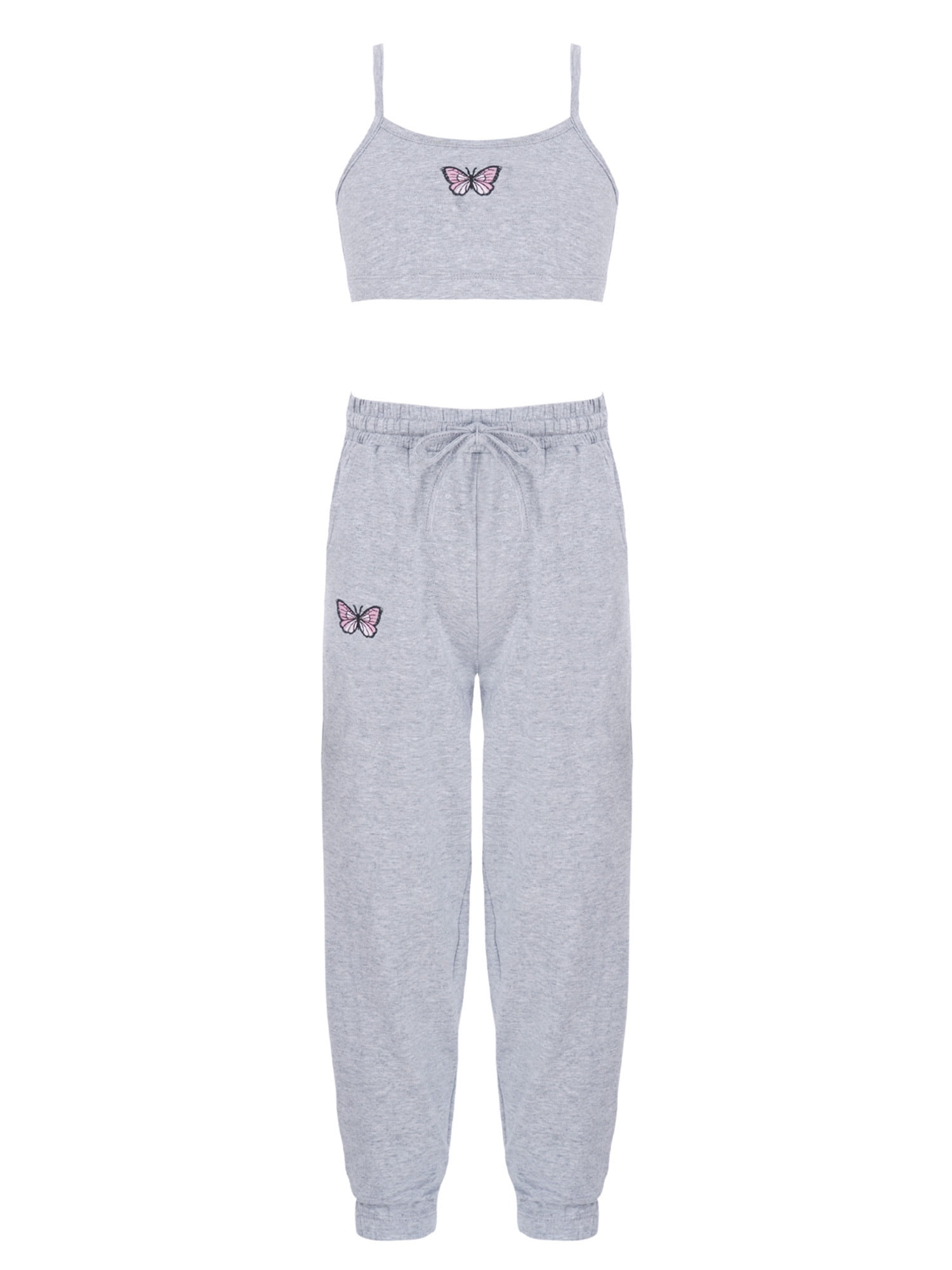 YIZYIF Girls 2Pcs Sports Suit Activewear Butterfly Print Cropped Tank ...