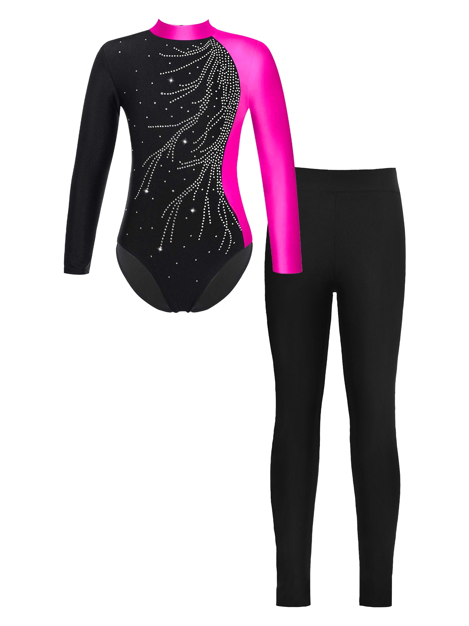 YIZYIF Girls Activewear Set Long Sleeve Gym Suit Ballet Dance Outfit ...