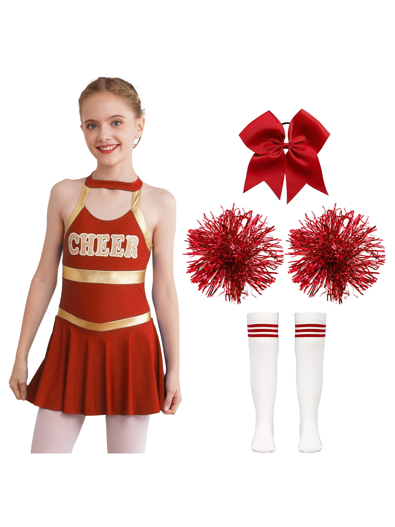 YIZYIF Girls Cheer Leader Dance Outfit Halloween Cheering Performance ...