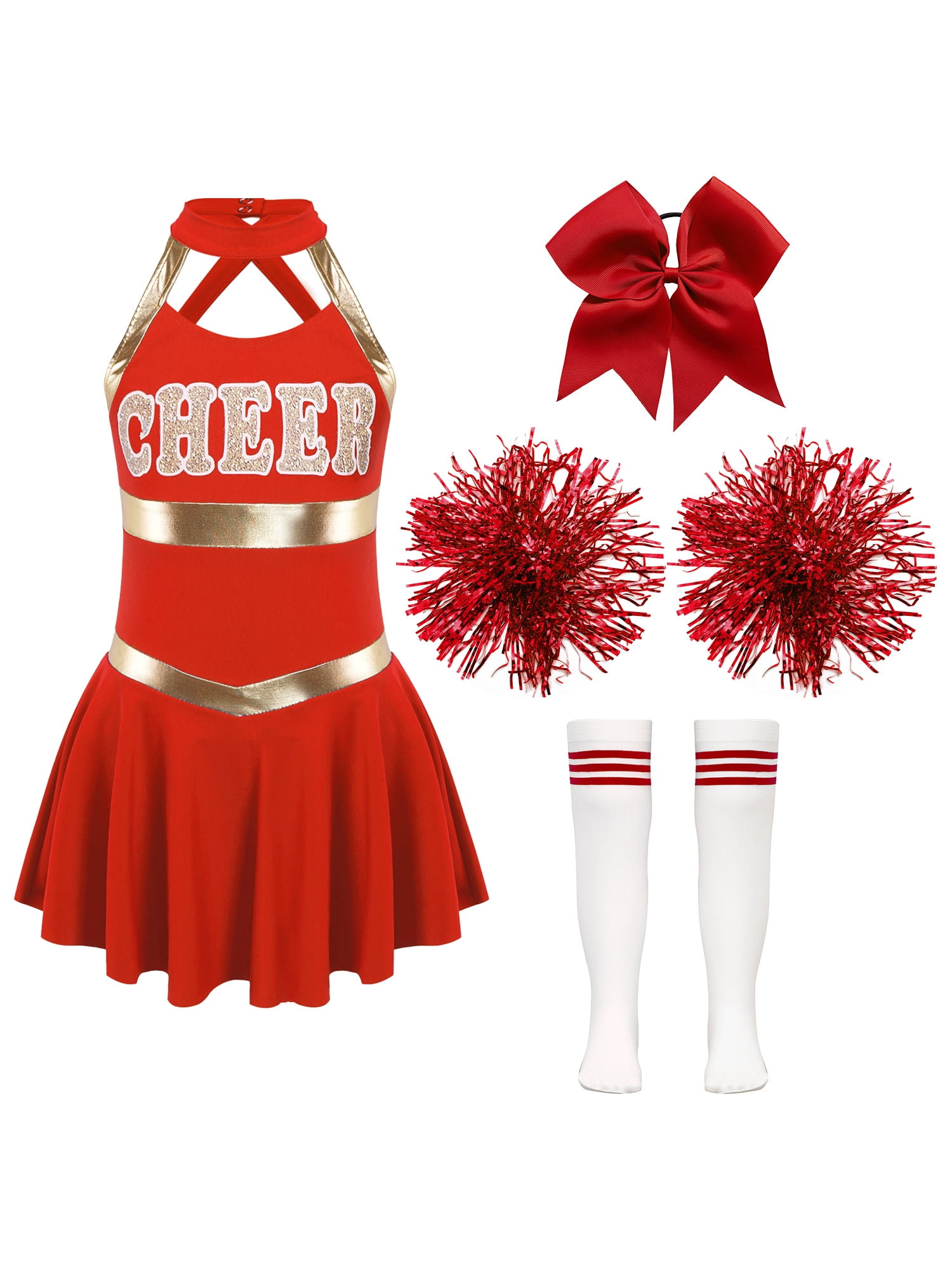 YIZYIF Kids Girls Cheer Leader Team Rooter Uniform Cheerleading Dress ...
