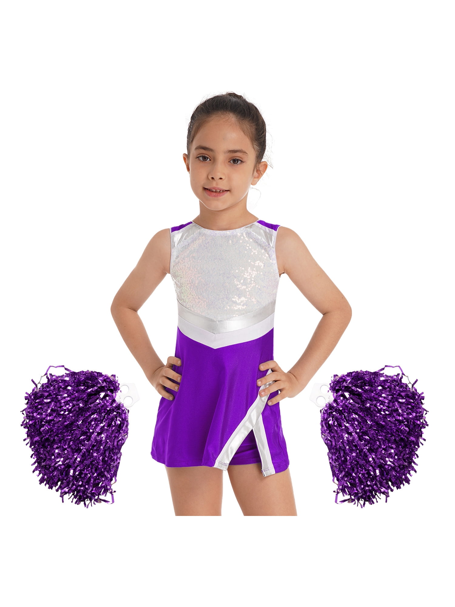 YIZYIF Girls Cheerleading Outfit Dance Suit Sleeveless Shiny Sequins ...