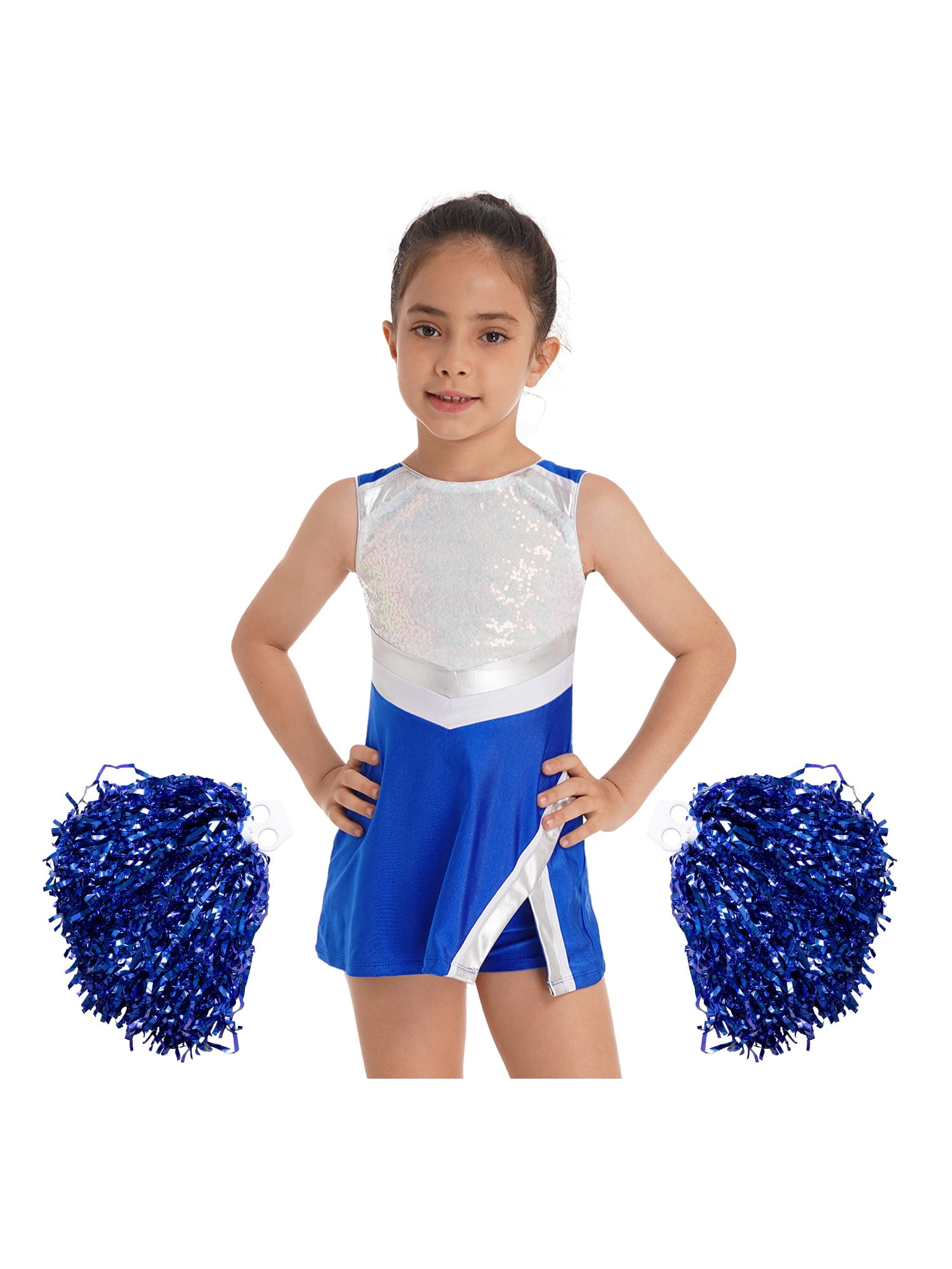 YIZYIF Girls Cheerleading Outfit Dance Suit Sleeveless Shiny Sequins ...