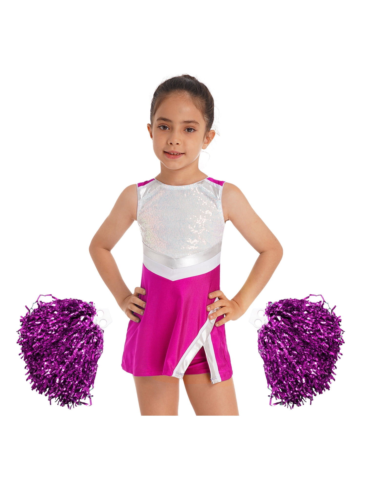 YIZYIF Girls Cheerleading Outfit Dance Suit Sleeveless Shiny Sequins ...