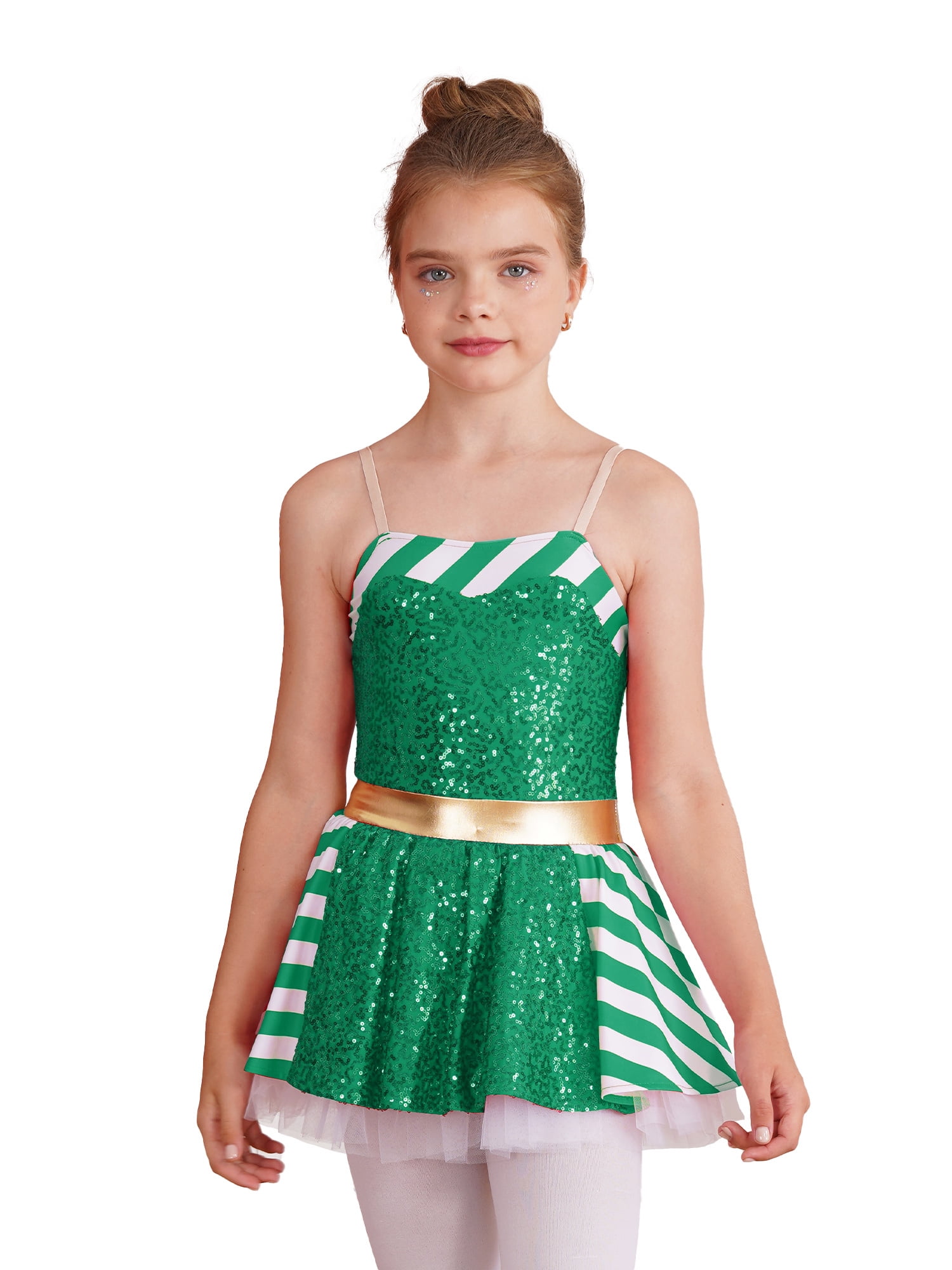 YIZYIF Girls Christmas Sequins Tulle Camis Dress Candy Cane Costume ...