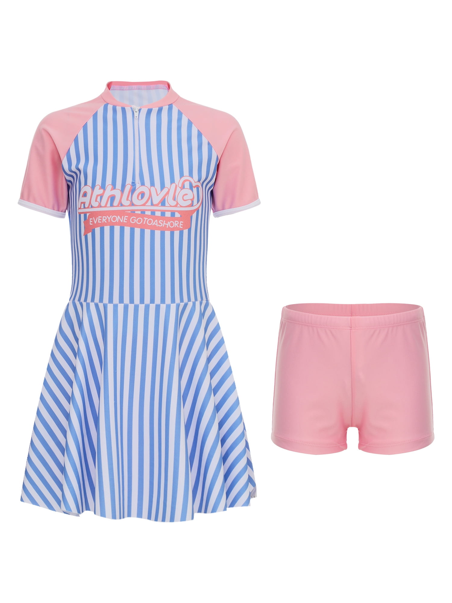 YIZYIF Girls Floral/Stripes Print Swimsuit Quickly-dry Swim Dress with ...