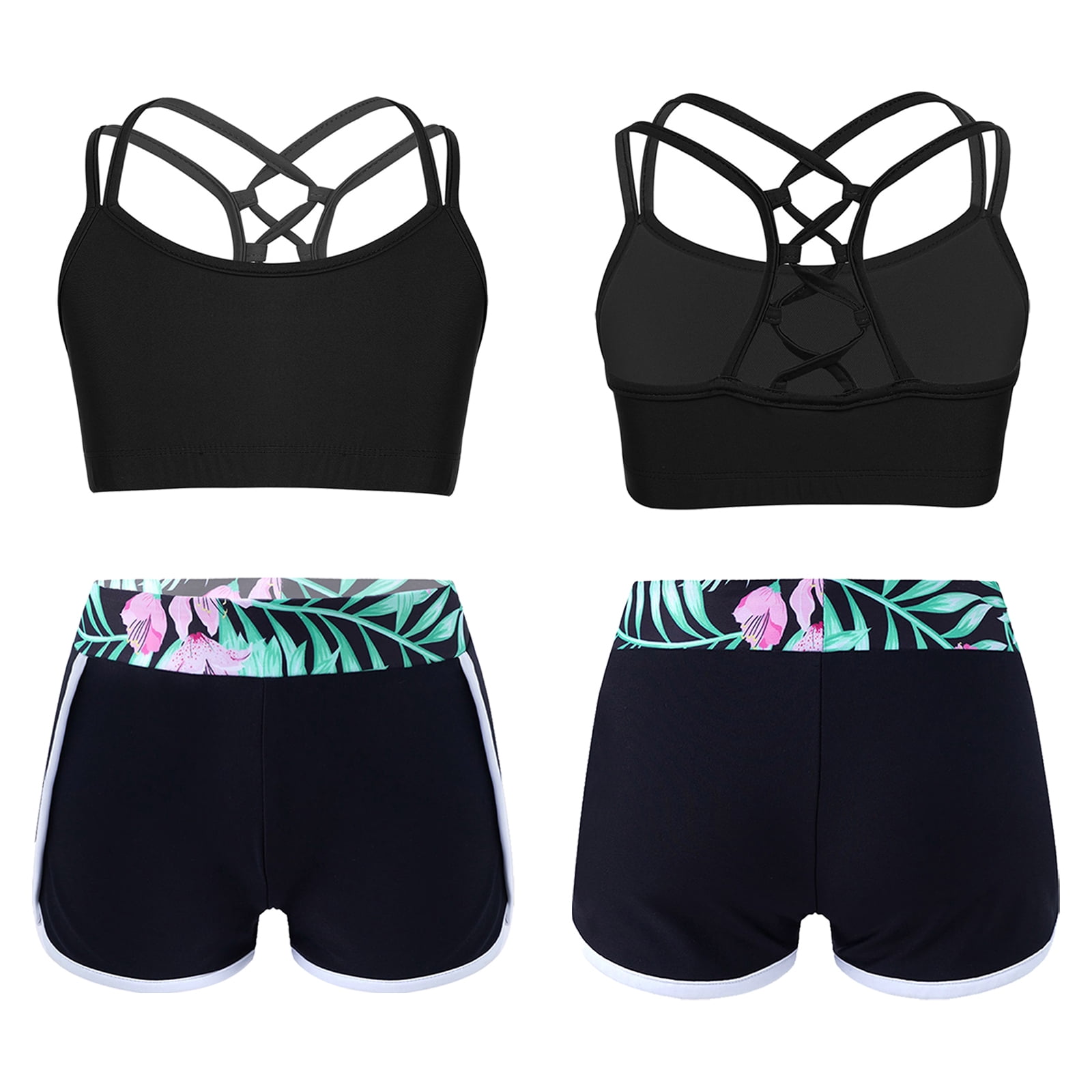 YIZYIF Girls Juniors Two-Pieces Swimsuit Crisscross Back Crop Top with ...