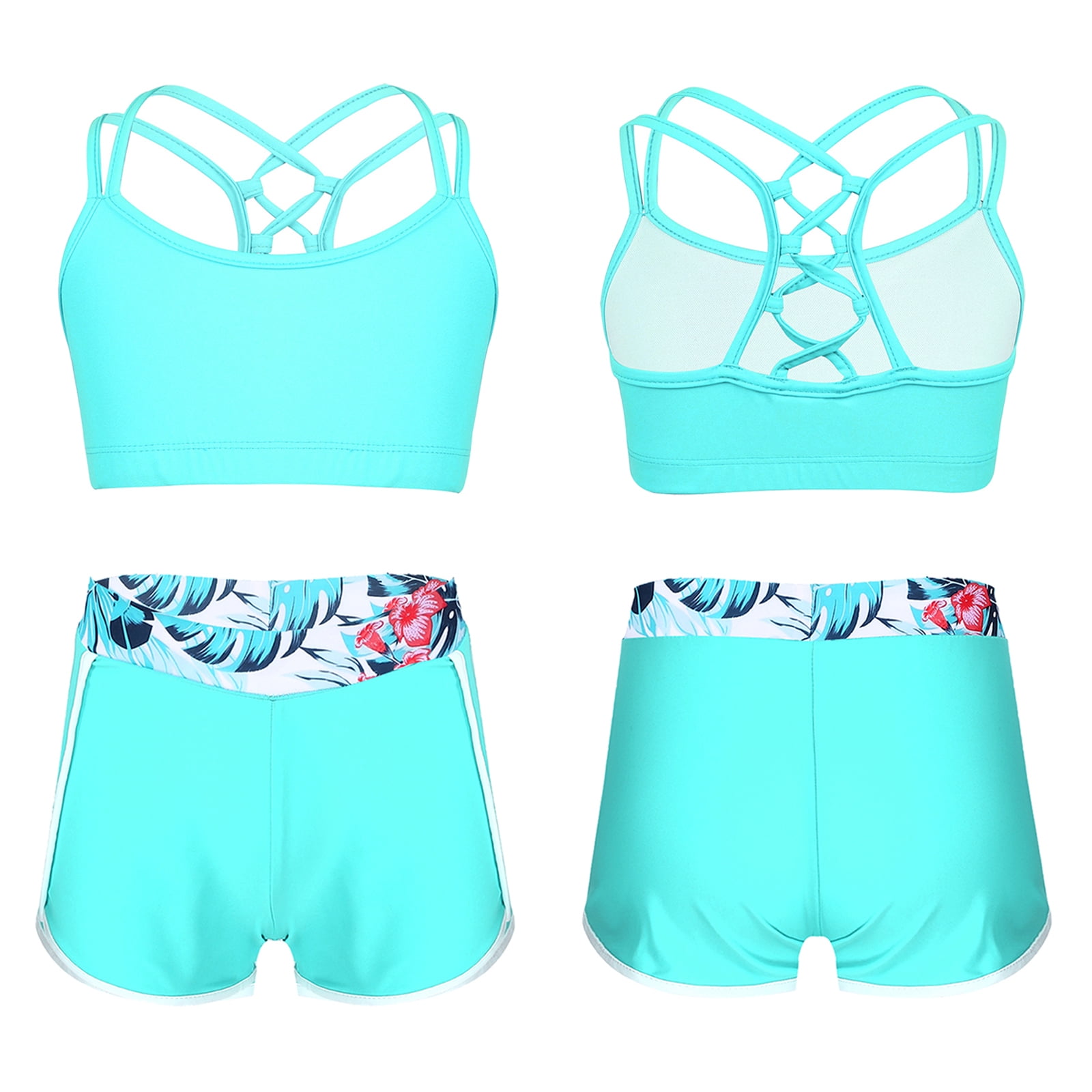 YIZYIF Girls Juniors Two-Pieces Swimsuit Crisscross Back Crop Top with ...