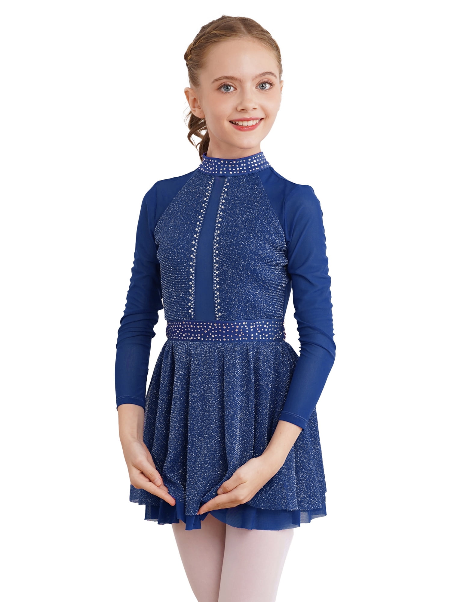YIZYIF Girls Shimmery Sequins Skating Dress Gymnastics Ballet Dance ...