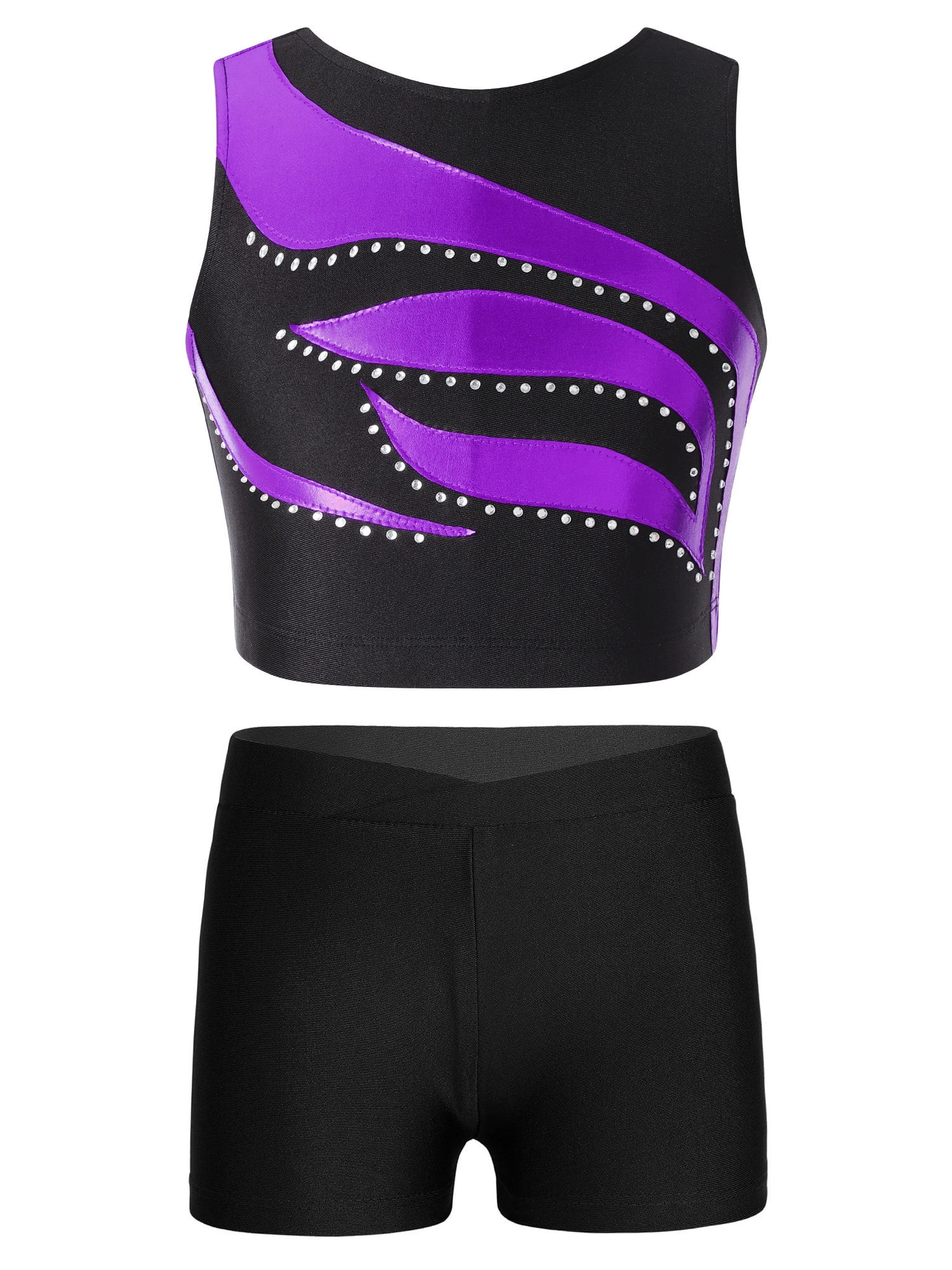 YIZYIF Girls Shiny Glitters Crop Top with Boy-Cut Shorts Workout ...