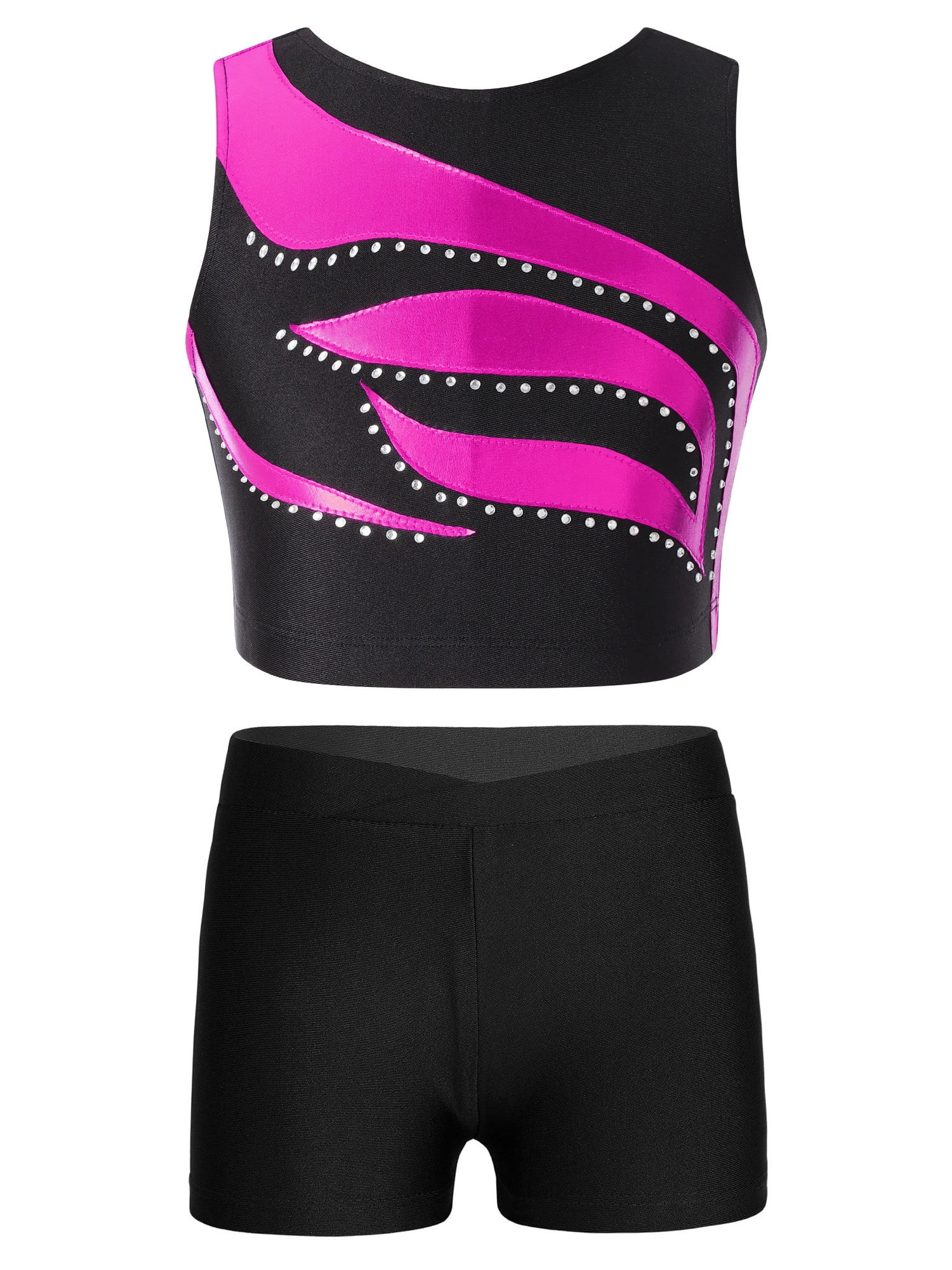 YIZYIF Girls Shiny Glitters Crop Top with Boy-Cut Shorts Workout ...