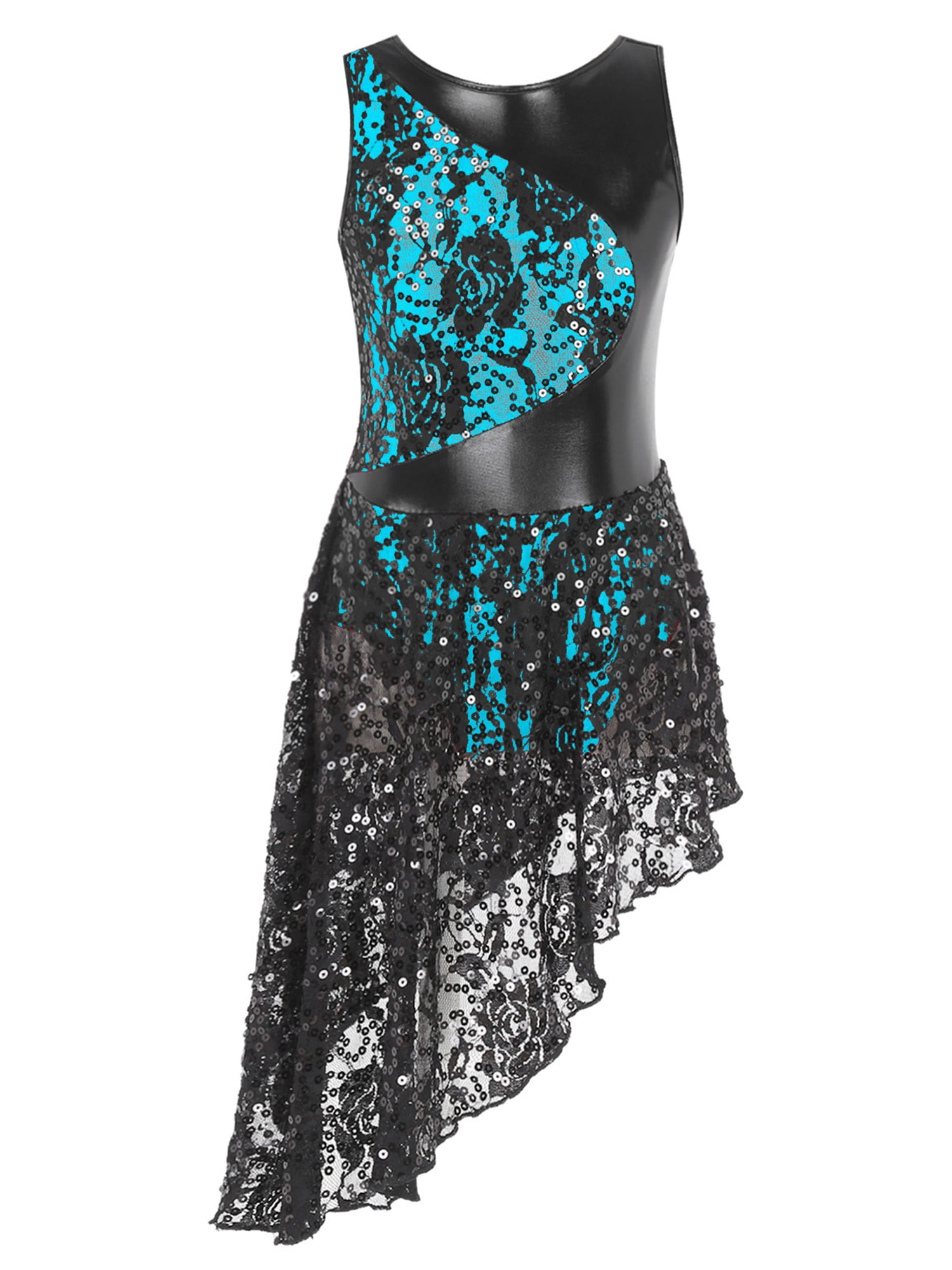 YIZYIF Girls Shiny Glitters Floral Lace Patchwork Ballet Leotard Dress ...