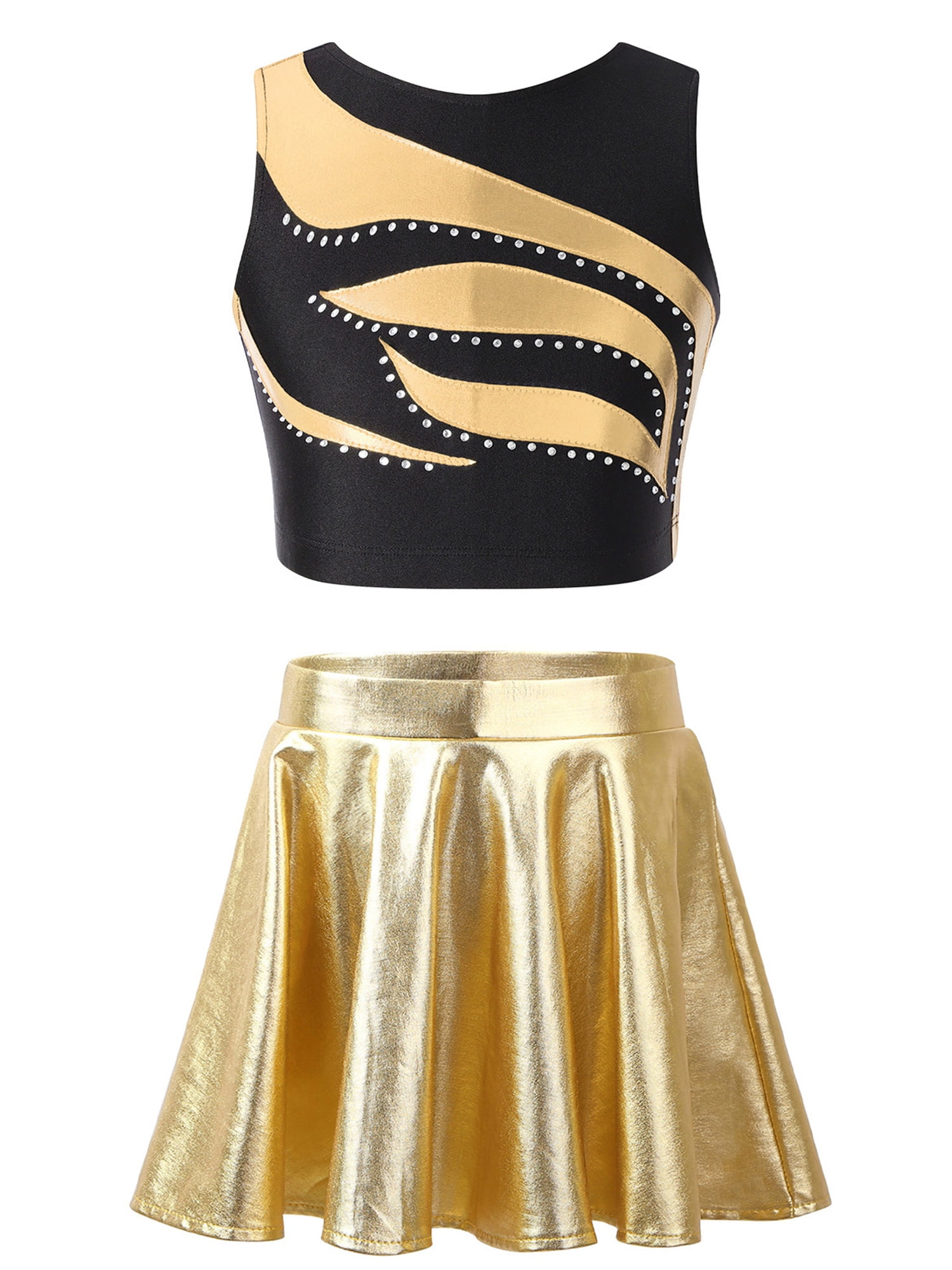 YIZYIF Girls Shiny Metallic Crop Top with Ruffled A-Line Skirt Skort ...