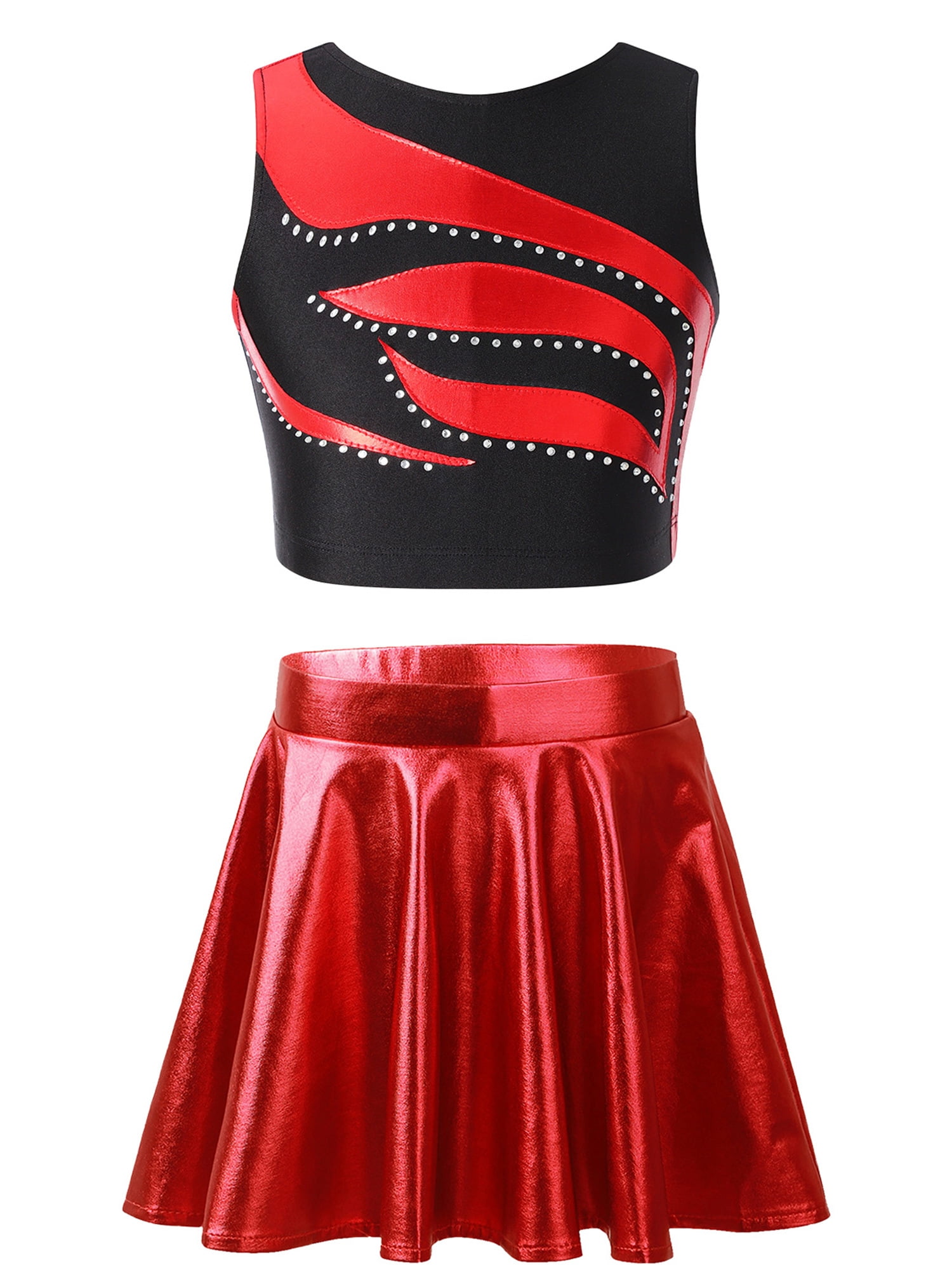 YIZYIF Girls Shiny Metallic Crop Top with Ruffled A-Line Skirt Skort ...