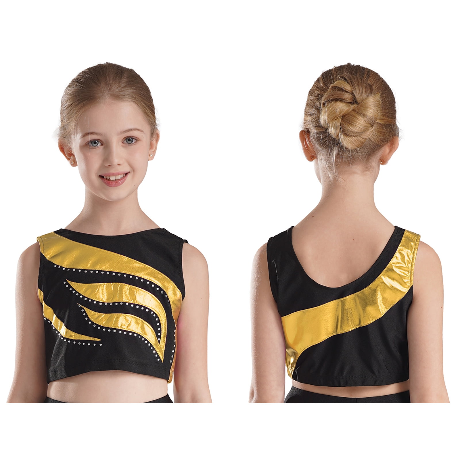 YIZYIF Girls Shiny Metallic Sleeveless Crop Top Teens Sparkle Glitters ...