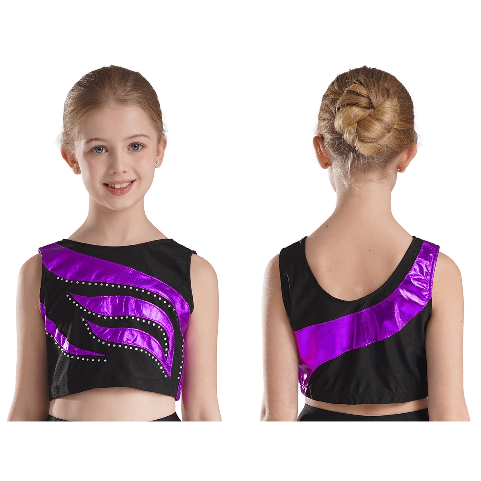 YIZYIF Girls Shiny Metallic Sleeveless Crop Top Teens Sparkle Glitters ...