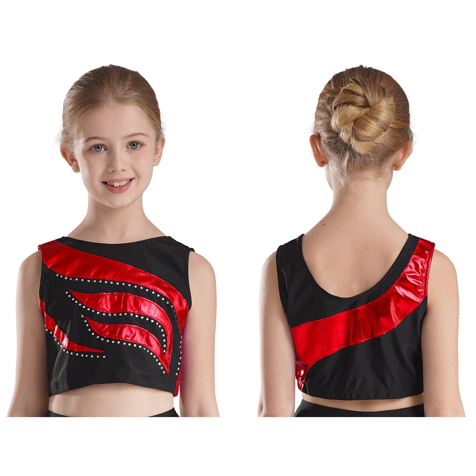YIZYIF Girls Shiny Metallic Sleeveless Crop Top Teens Sparkle Glitters ...