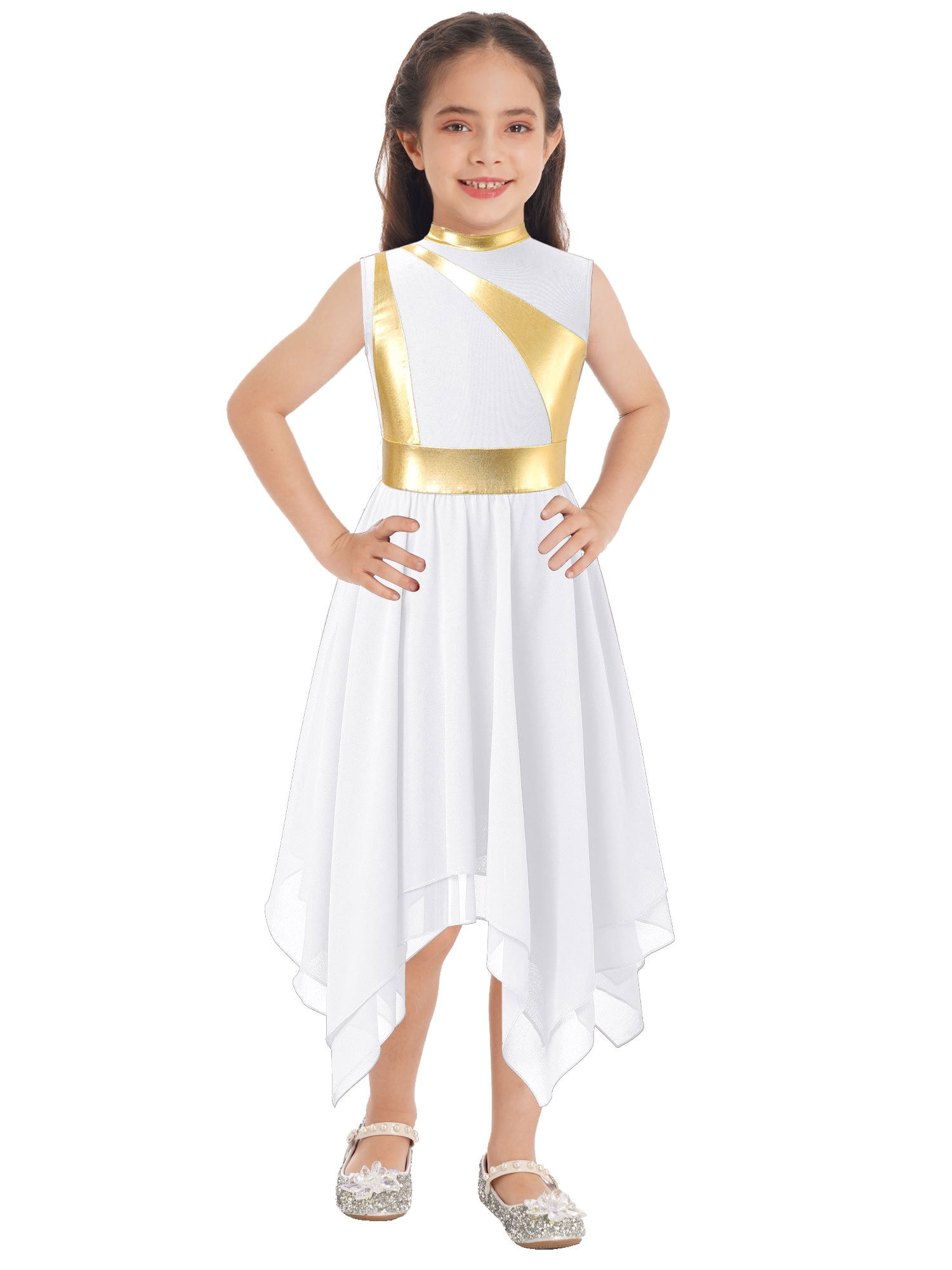 YIZYIF Girls Shiny Sleeveless Asymmetrical Lyrical Dance Dress ...