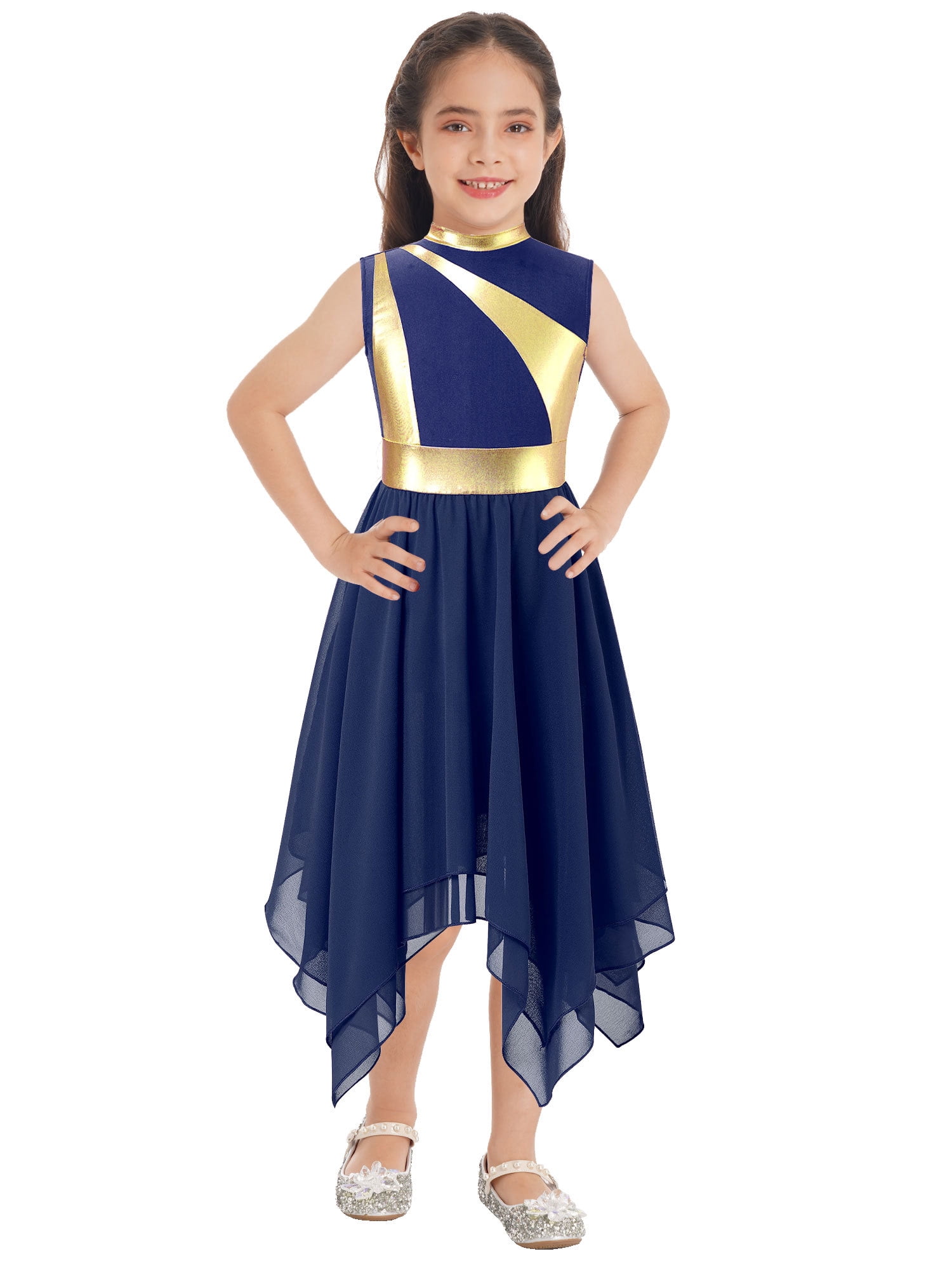 YIZYIF Girls Shiny Sleeveless Asymmetrical Lyrical Dance Dress ...