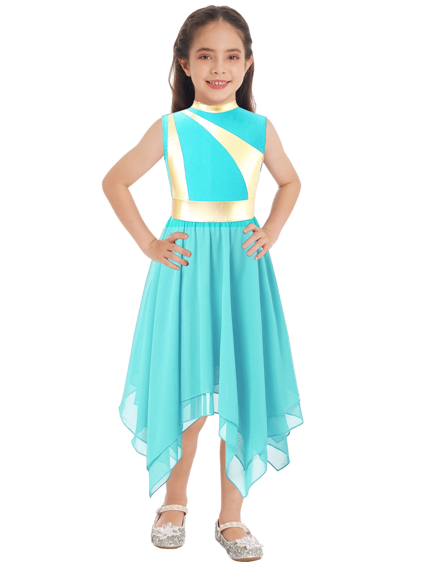 YIZYIF Girls Shiny Sleeveless Asymmetrical Lyrical Dance Dress ...