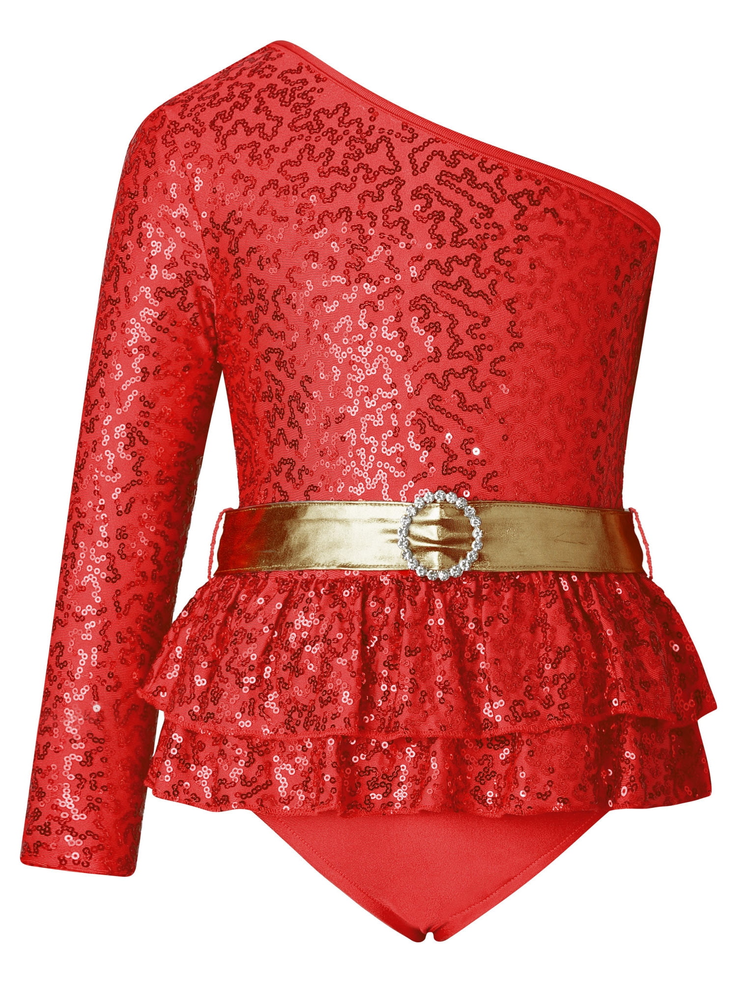 YIZYIF Girls Single Sleeve Rhythmic Gymnastics Leotard Shiny Sequins ...