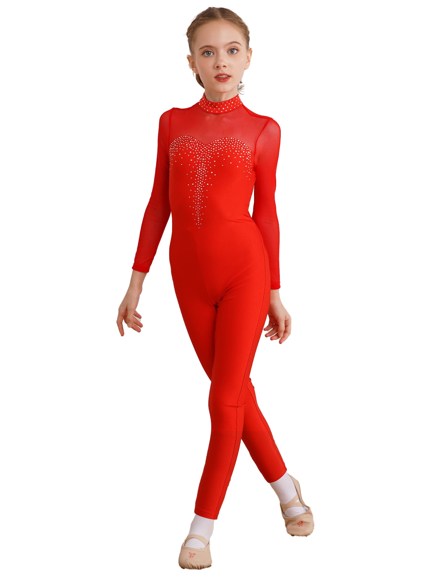YIZYIF Girls Skating Acrobatics Full Bodysuit Ballet Dance Gymnastics ...