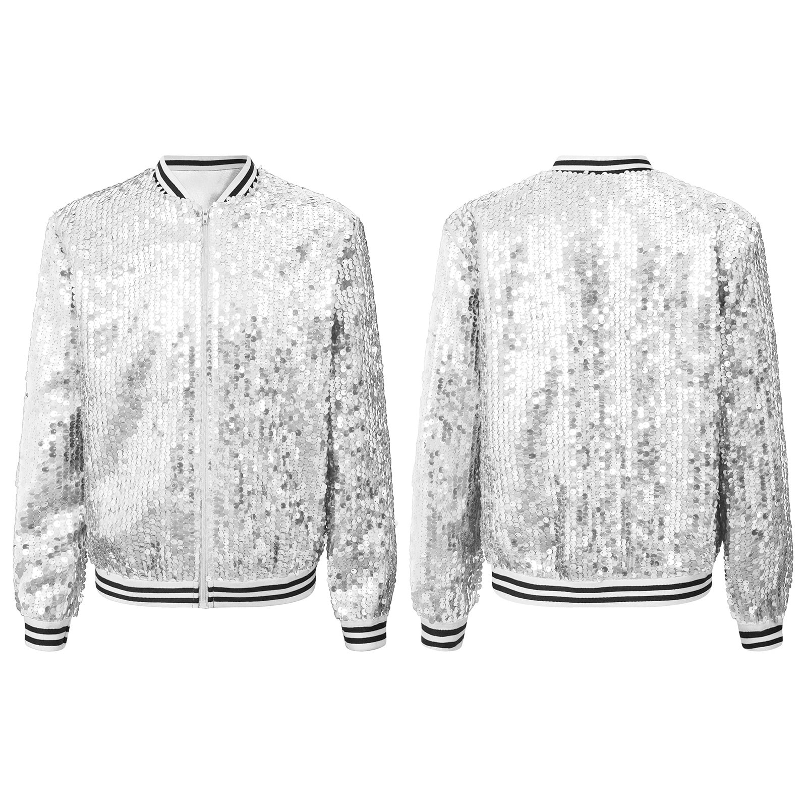 YIZYIF Girls Sparkling Zip Up Bomber Jacket Allover Sequins Hip Hop Jazz Dance Stage Performance ...