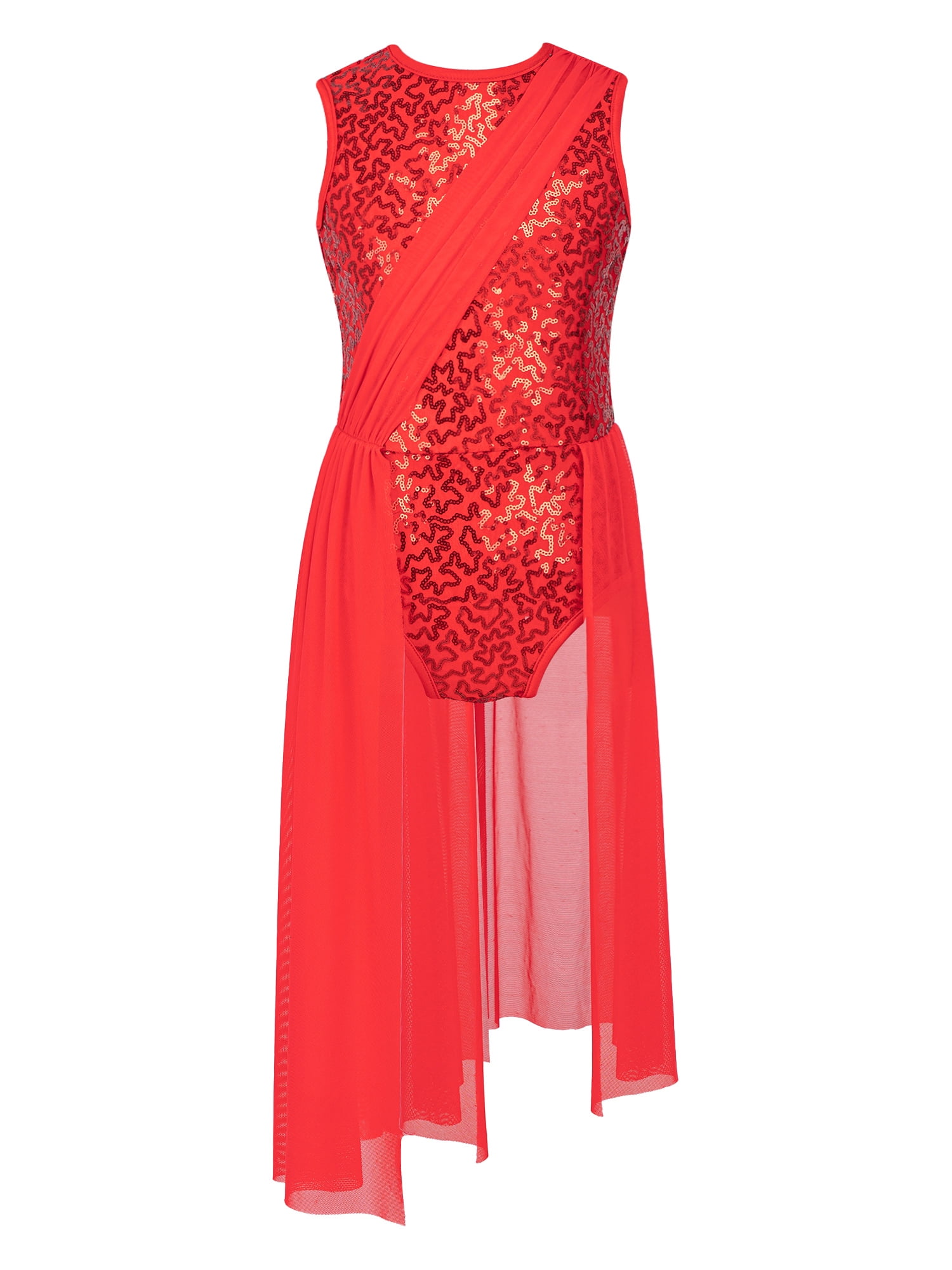YIZYIF Girls Sparkly Sequins Hollow Back Leotard with Flowy Long Wrap ...