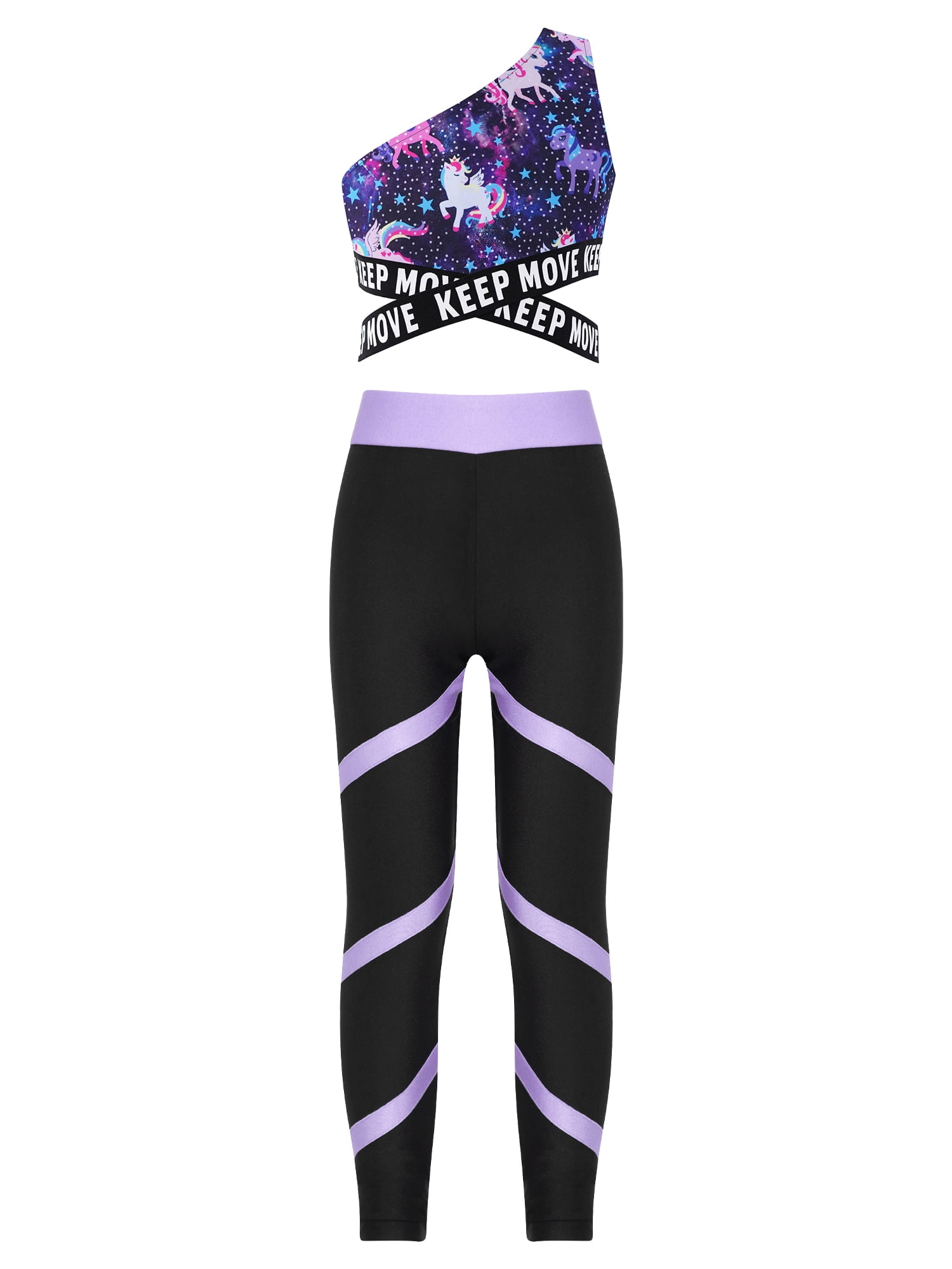 YIZYIF Girls Sports Suit Single Shoulder Crop Top with Long Pants Gym ...