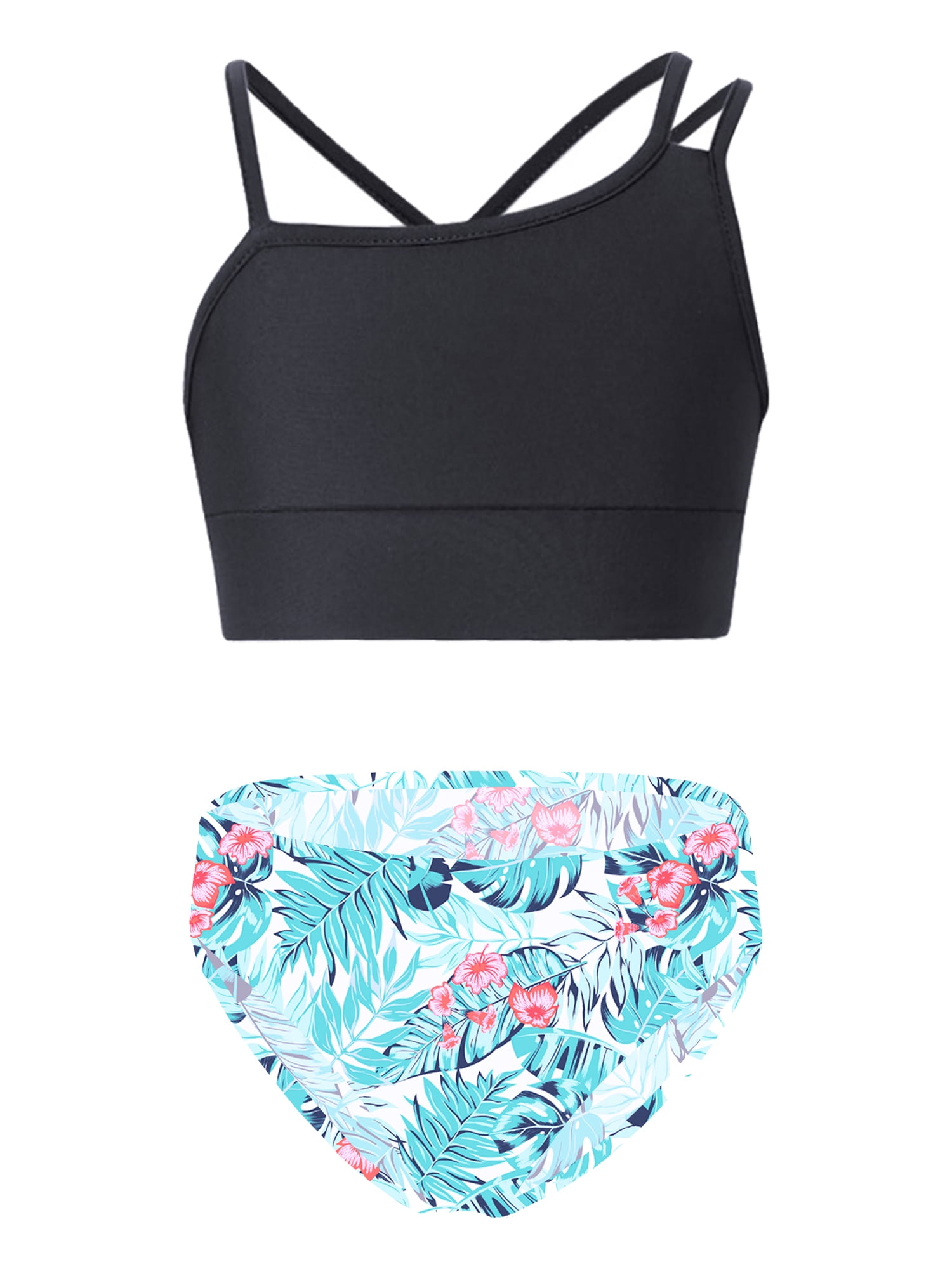 YIZYIF Kids Girls 2Pcs Swimsuit Pool Swimming Swimwear Solid Strappy ...