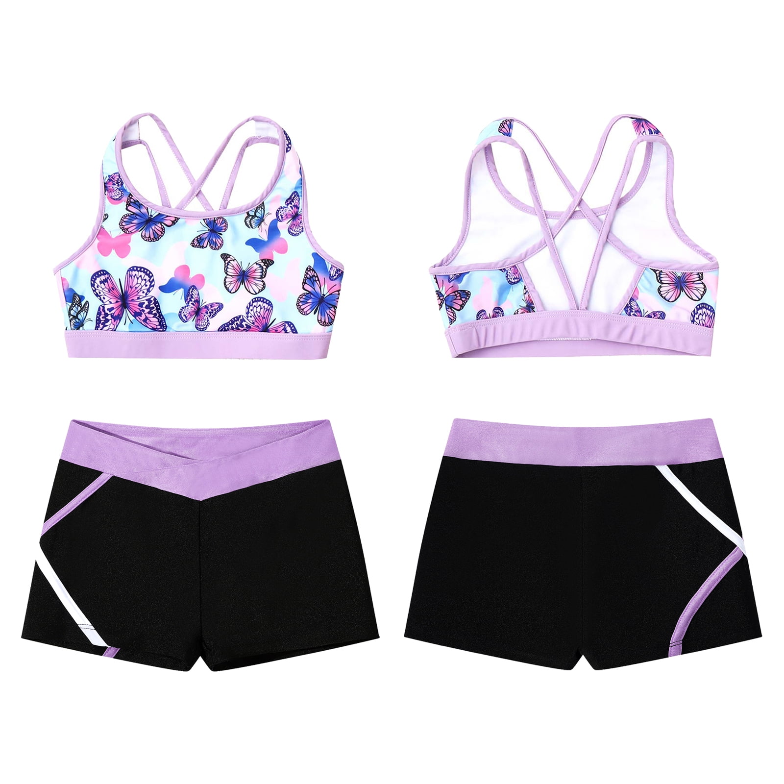 YIZYIF Kids Girls 2Pcs Swimsuit Strappy Back Printed Sleeveless Crop ...