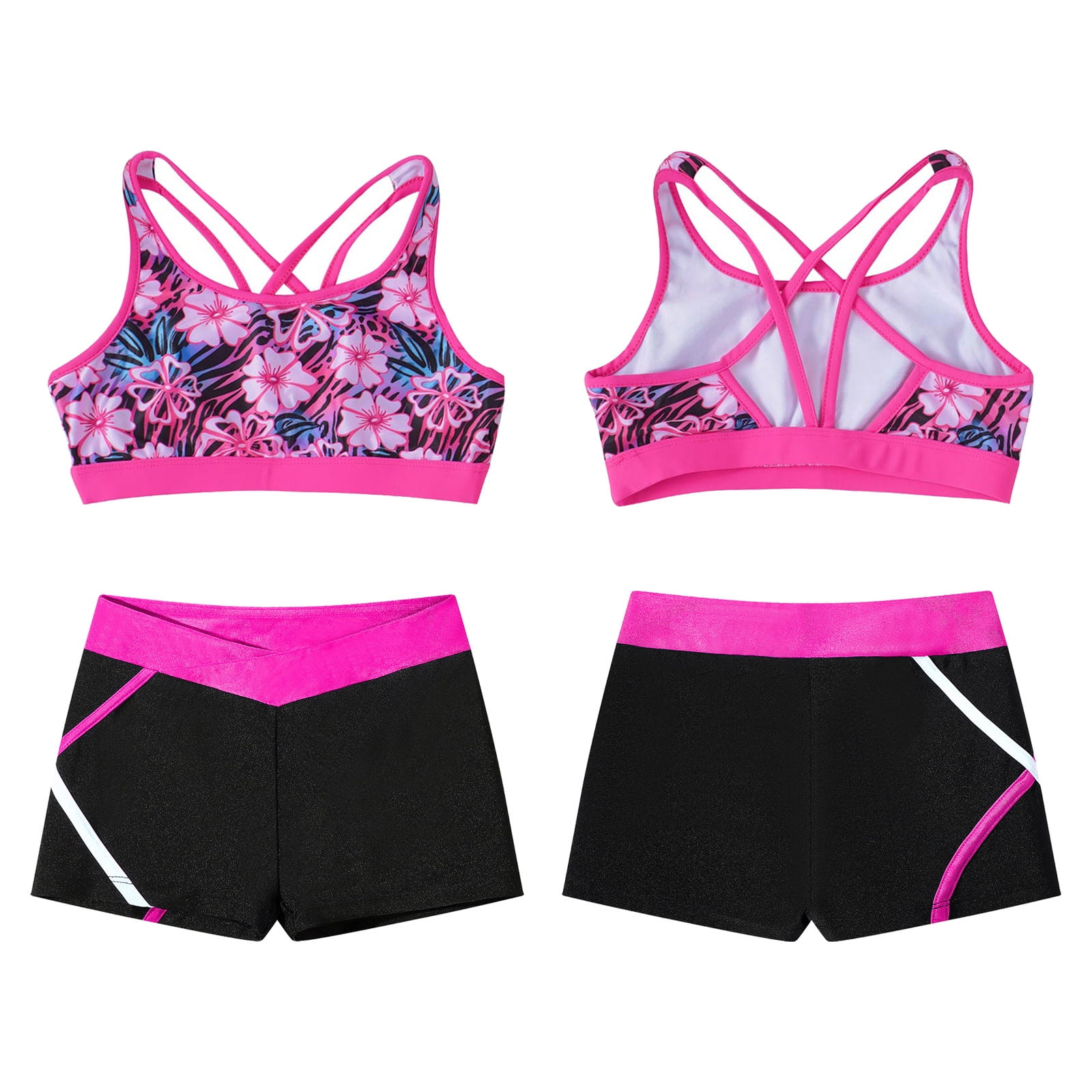 YIZYIF Kids Girls 2Pcs Swimsuit Strappy Back Printed Sleeveless Crop ...