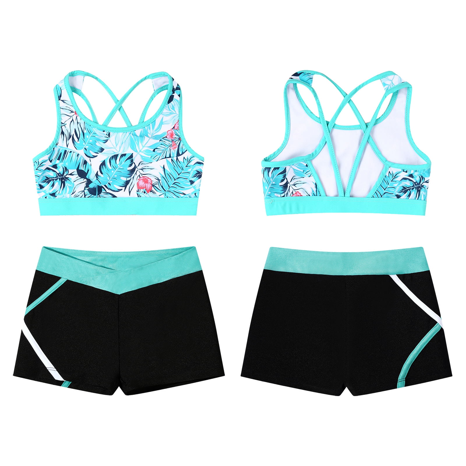 YIZYIF Kids Girls 2Pcs Swimsuit Strappy Back Printed Sleeveless Crop ...