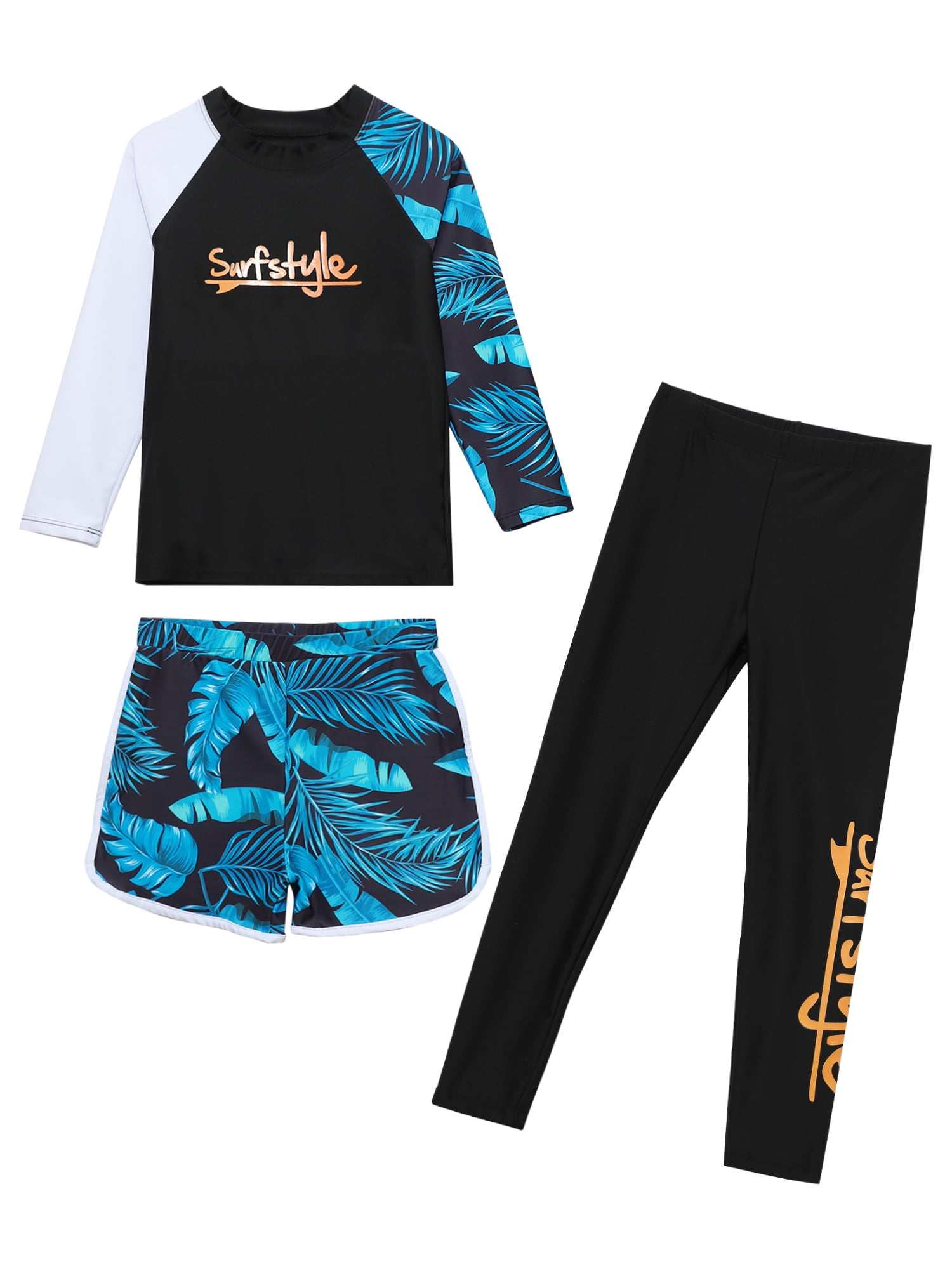 YIZYIF Kids Girls 3-Piece Swimming Outfit Long Sleeve Shirt with Shorts ...