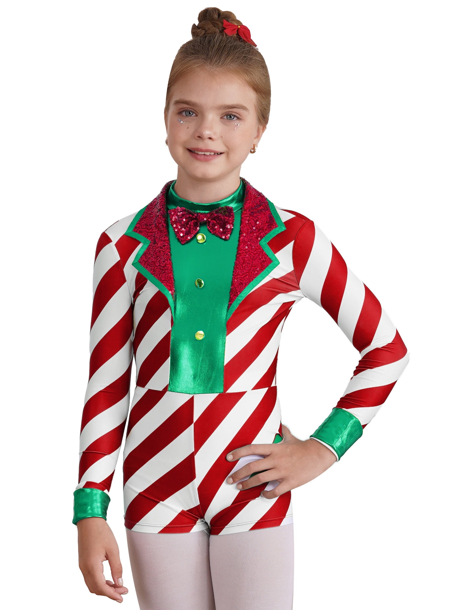 YIZYIF Kids Girls Candy Cane Costume Christmas Party Dancewear Long ...