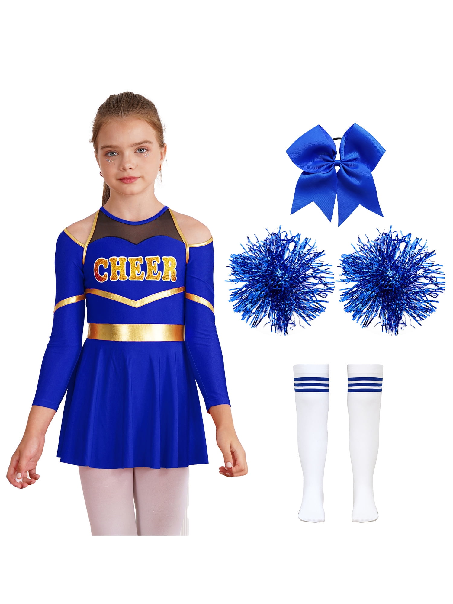 YIZYIF Kids Girls Cheer Leader Dance Dress Long Sleeve Cold Shoulder ...