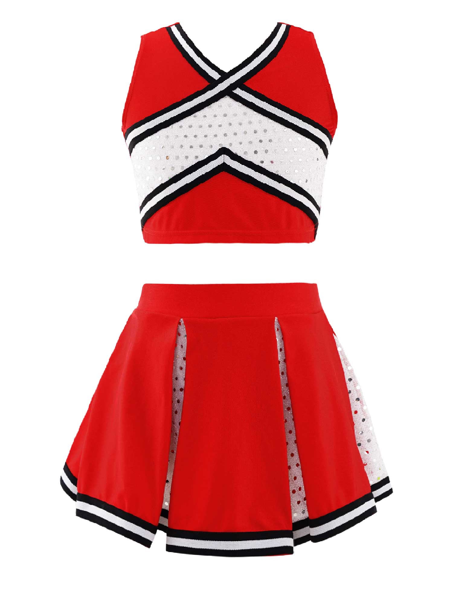 YIZYIF Kids Girls Cheers Dance Outfit V Neck Tank Top with Pleated ...