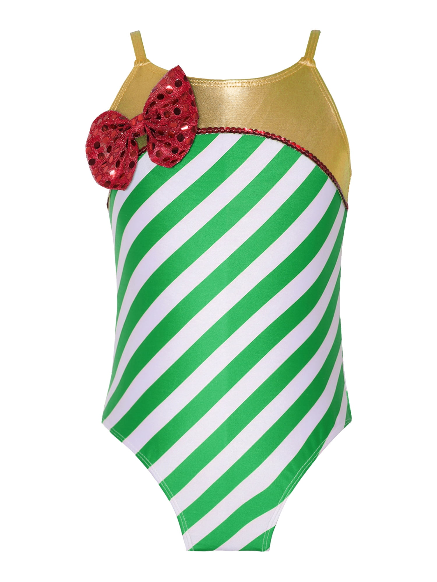 YiZYiF Girls Boys Christmas Santa Candy Costume Stripes Dance Leotard ...