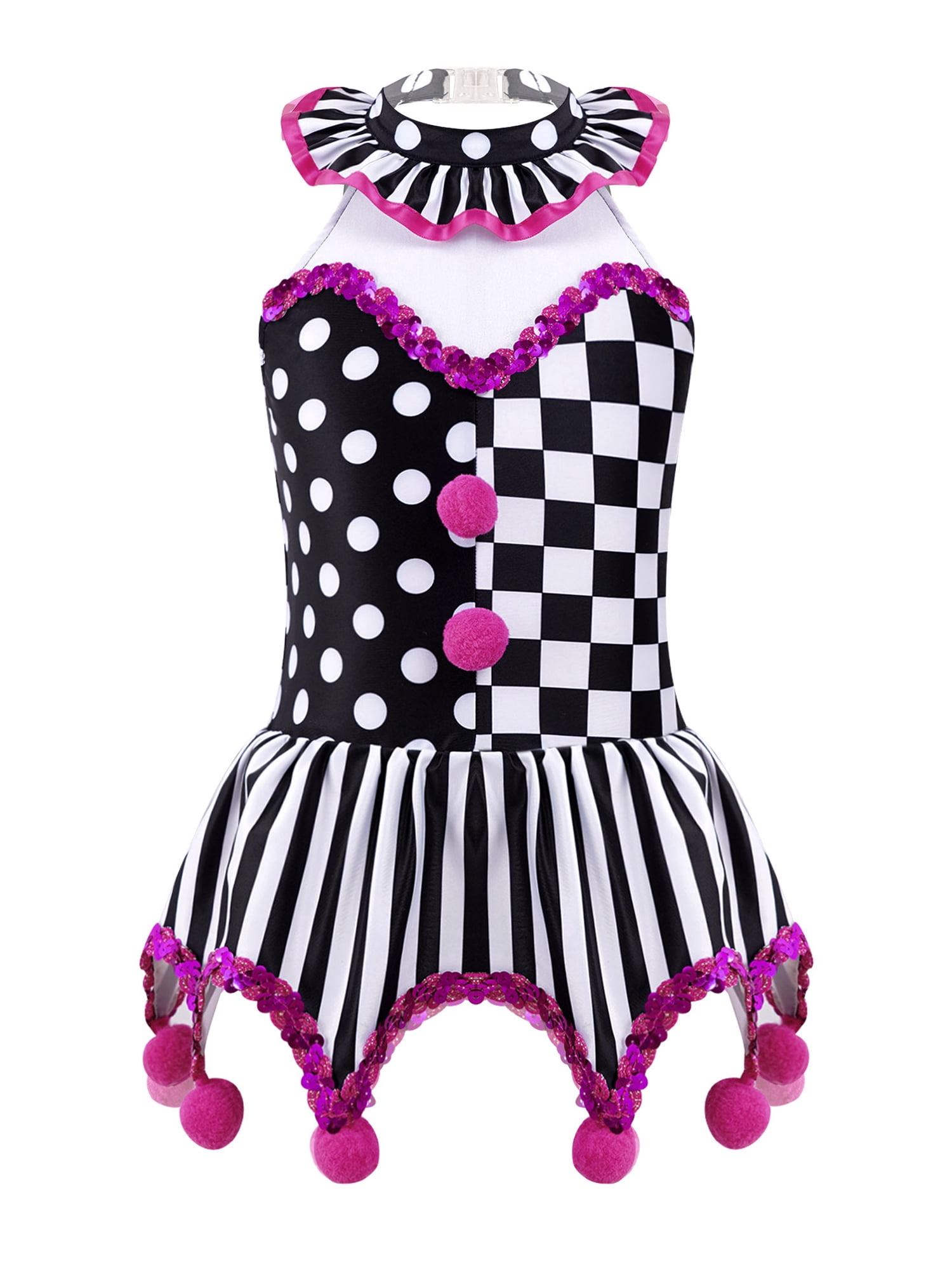 YIZYIF Kids Girls Clown Cosplay Costume Halter Neck Plaid Polka Dots ...