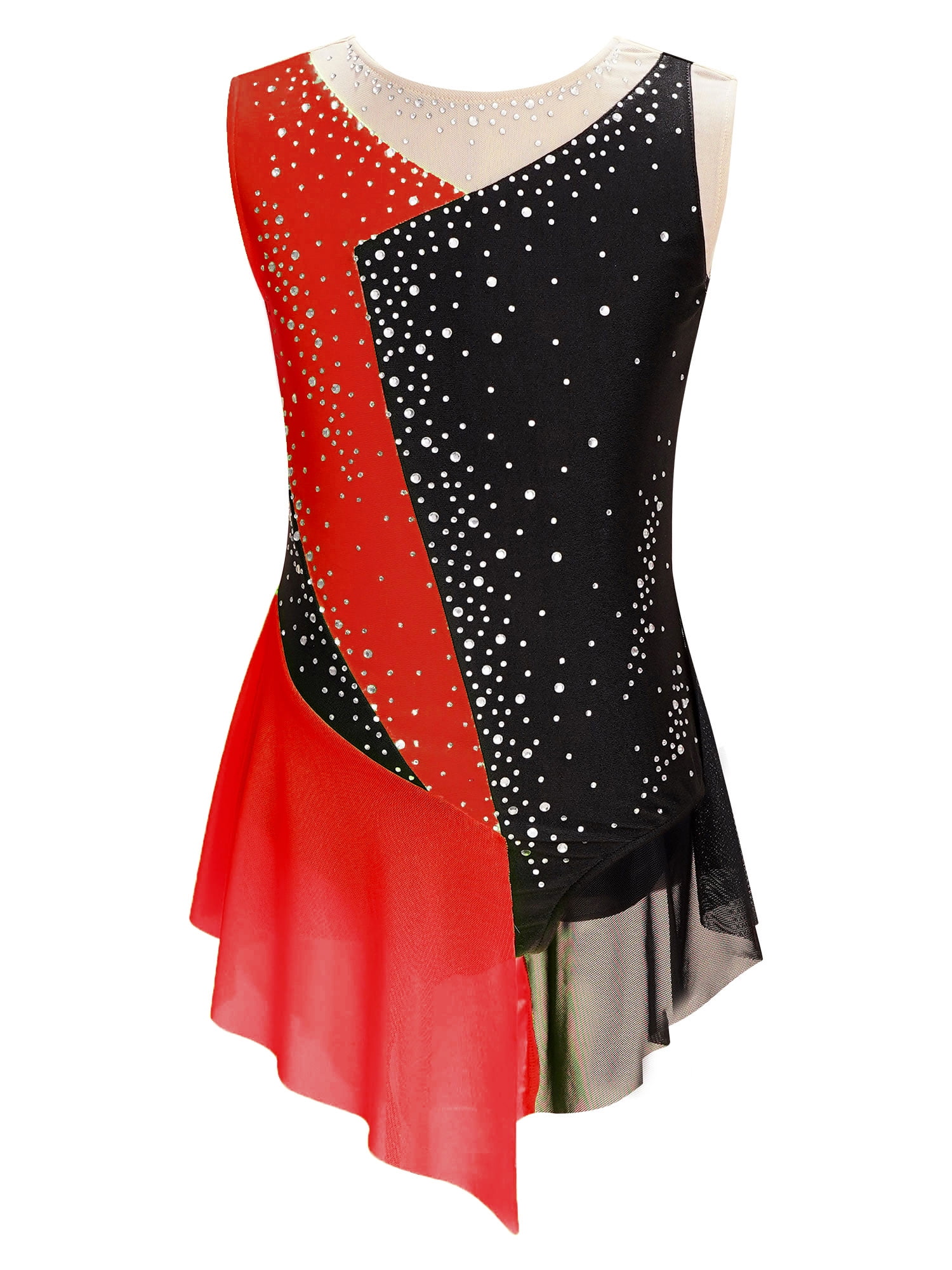 YIZYIF Kids Girls Figure Skating Dance Leotard Shiny Rhinestone Mesh ...
