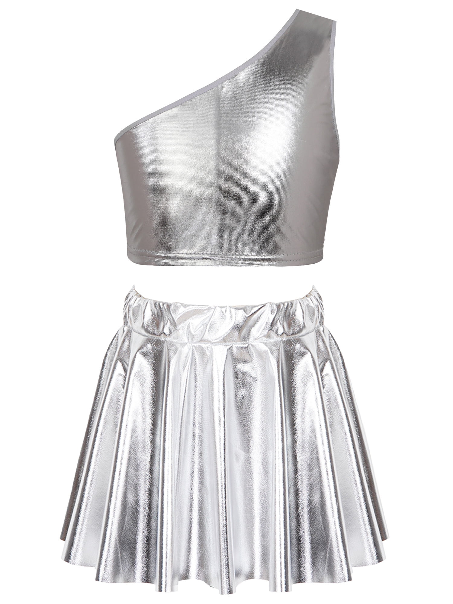 YIZYIF Kids Girls Glossy Dance Outfit Cheerleading Uniform Single ...