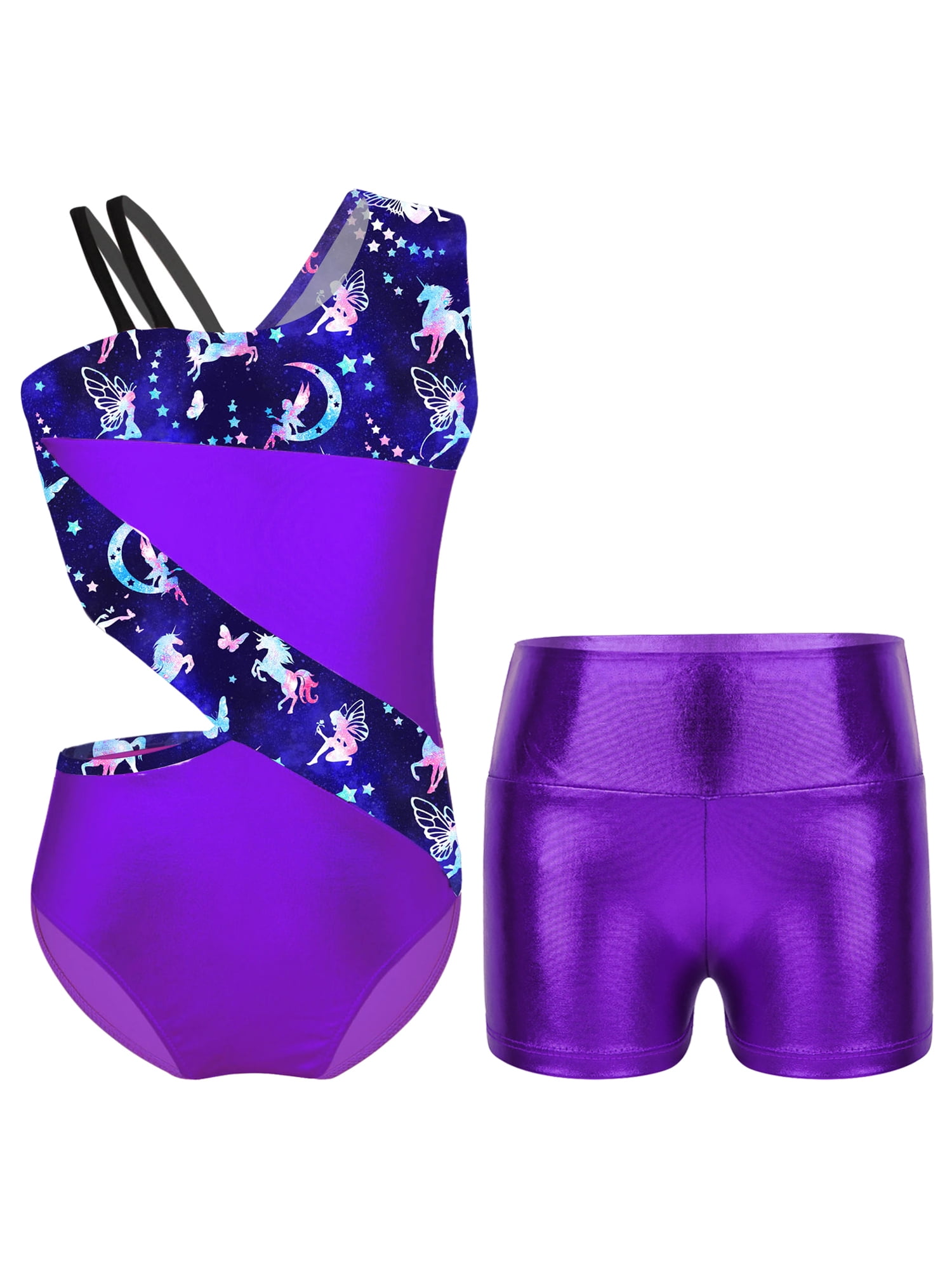 YIZYIF Kids Girls Gym Suit Dance Outfit Asymmetrical Shoulder Tank ...