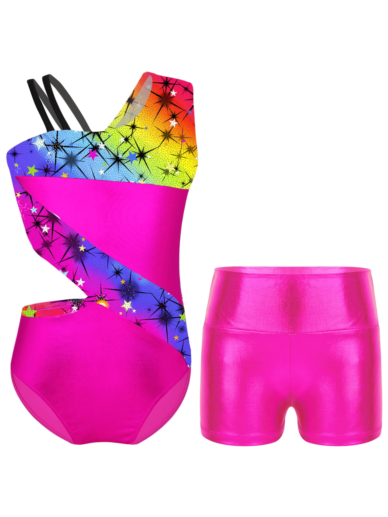YIZYIF Kids Girls Gym Suit Dance Outfit Asymmetrical Shoulder Tank ...