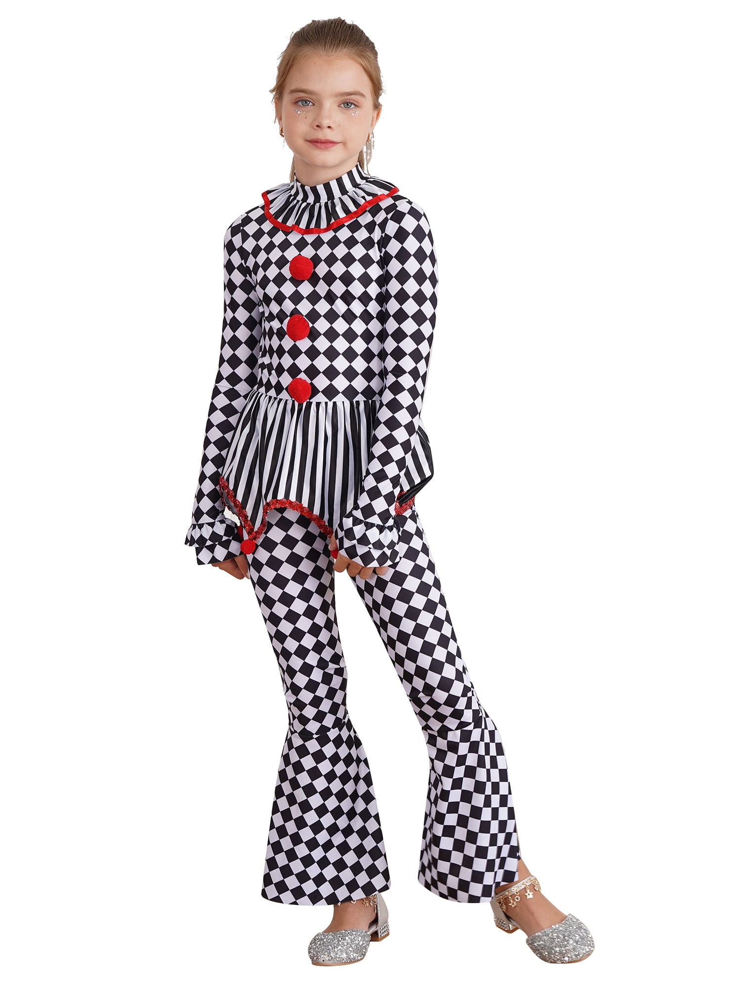 YIZYIF Kids Girls Halloween Scary Killer Clown Jumpsuit Checkerboard ...