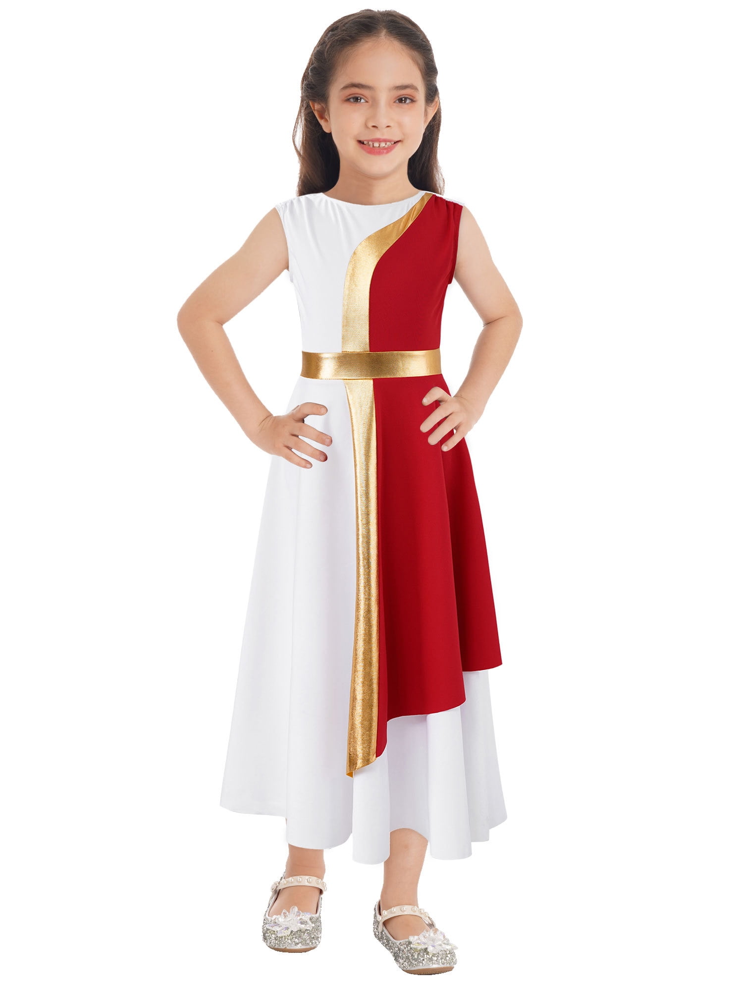 YIZYIF Kids Girls Liturgical Praise Dance Dress Bronzing Contrast Color ...