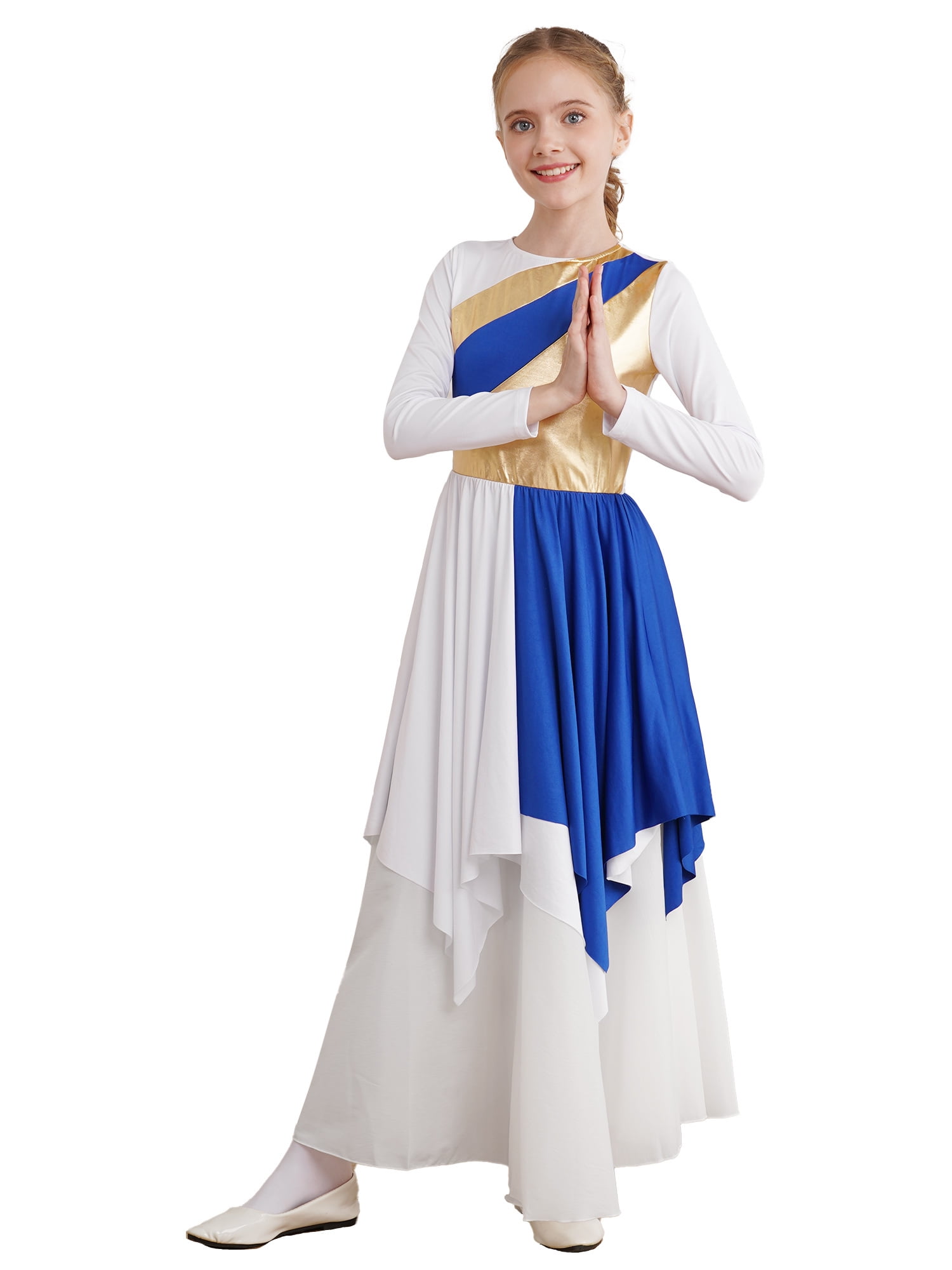 YIZYIF Kids Girls Lyrical Dance Dress Metallic Top Bodice Asymmetrical ...