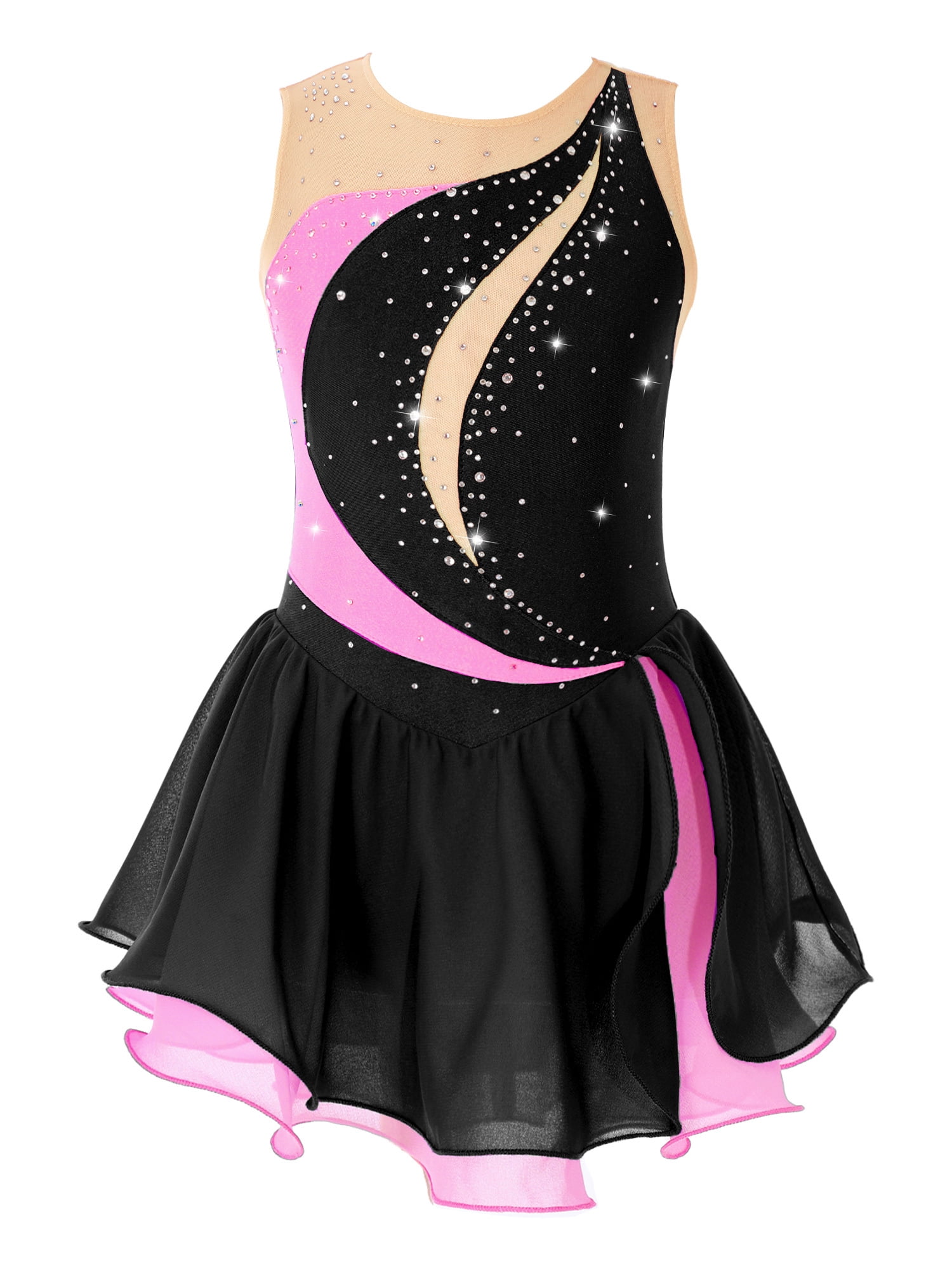 YIZYIF Kids Girls Rhinestone Sleeveless Ice Skating Dress Irregular Hem ...