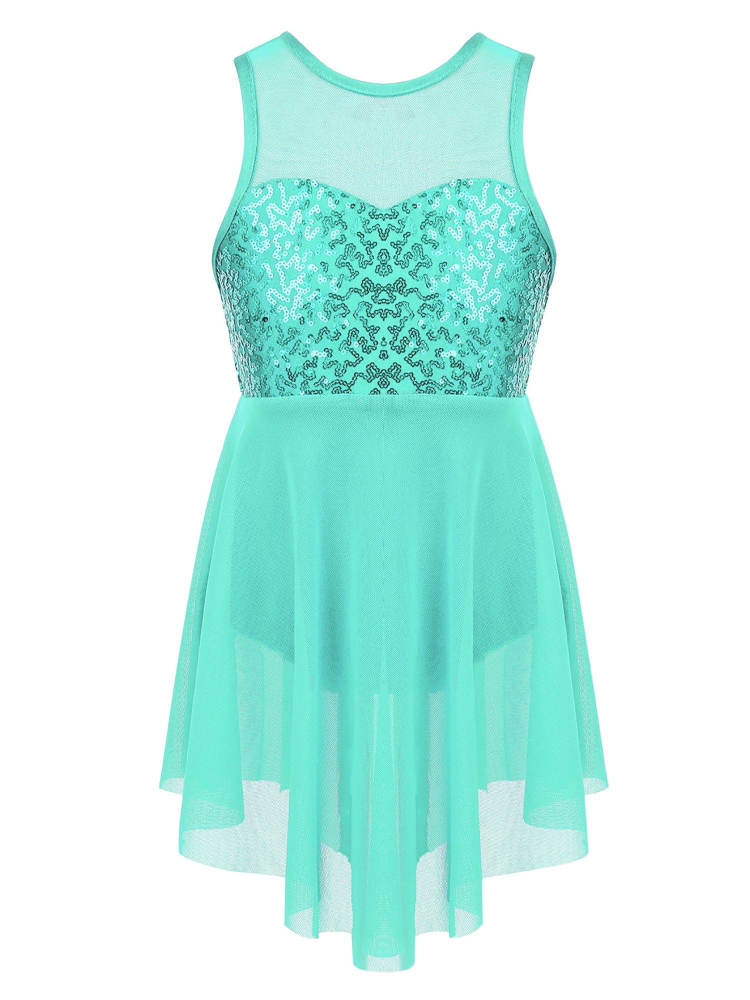 YIZYIF Kids Girls Sequins Mesh Patchwork Skating Leotard Mock Neck ...