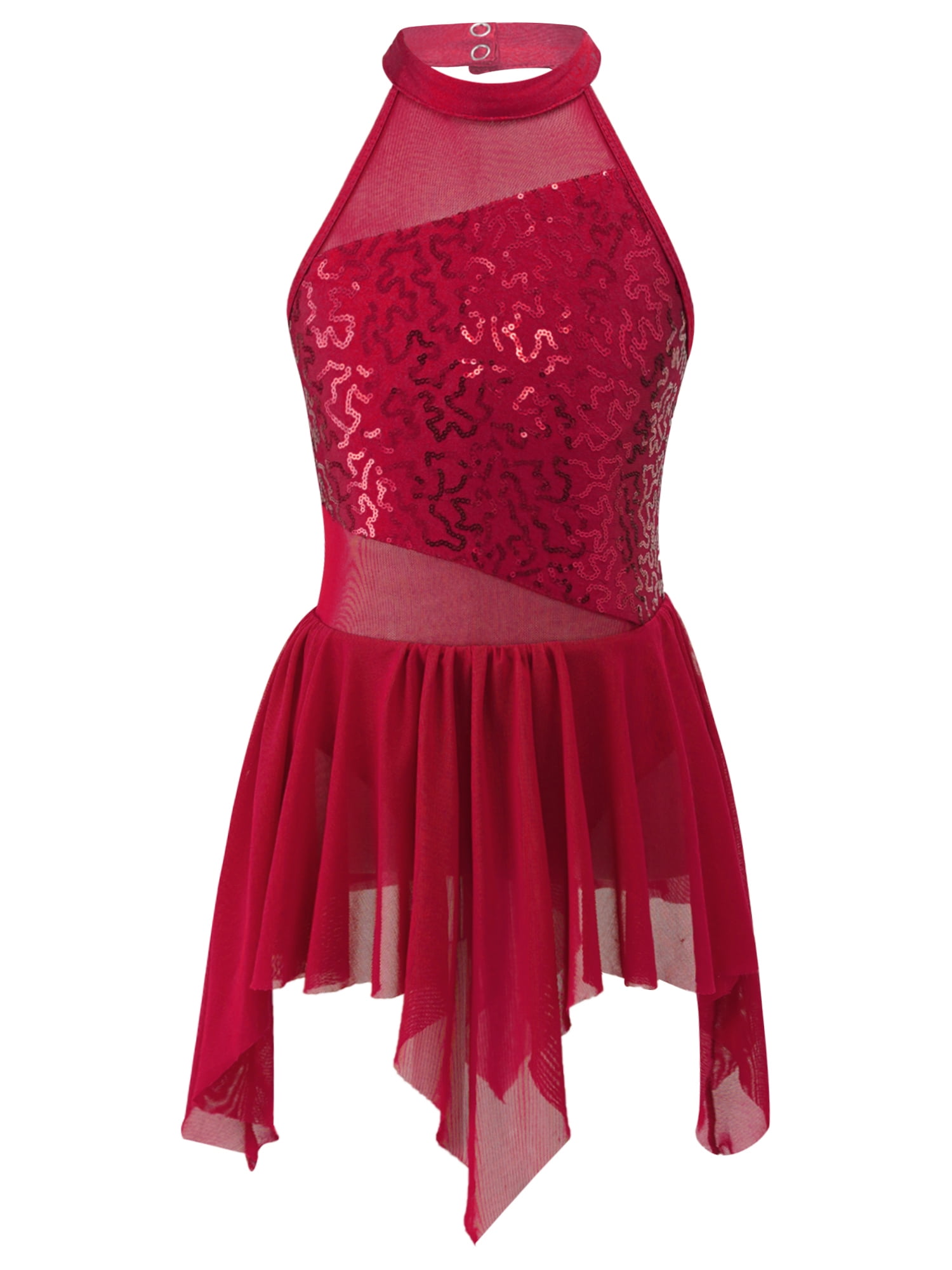 YIZYIF Kids Girls Sequins Mesh Patchwork Skating Leotard Mock Neck ...