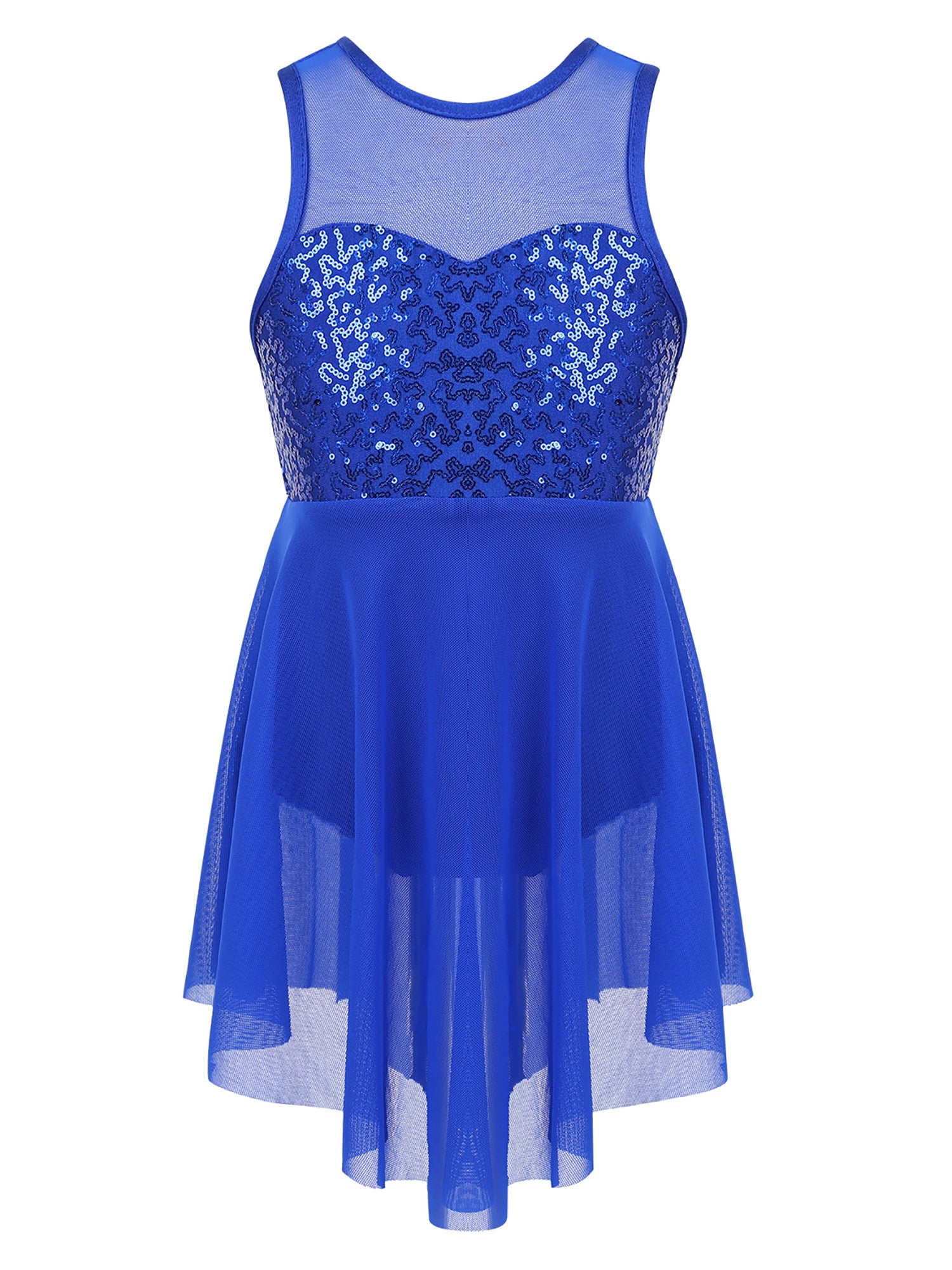 YIZYIF Kids Girls Sequins Mesh Patchwork Skating Leotard Mock Neck ...